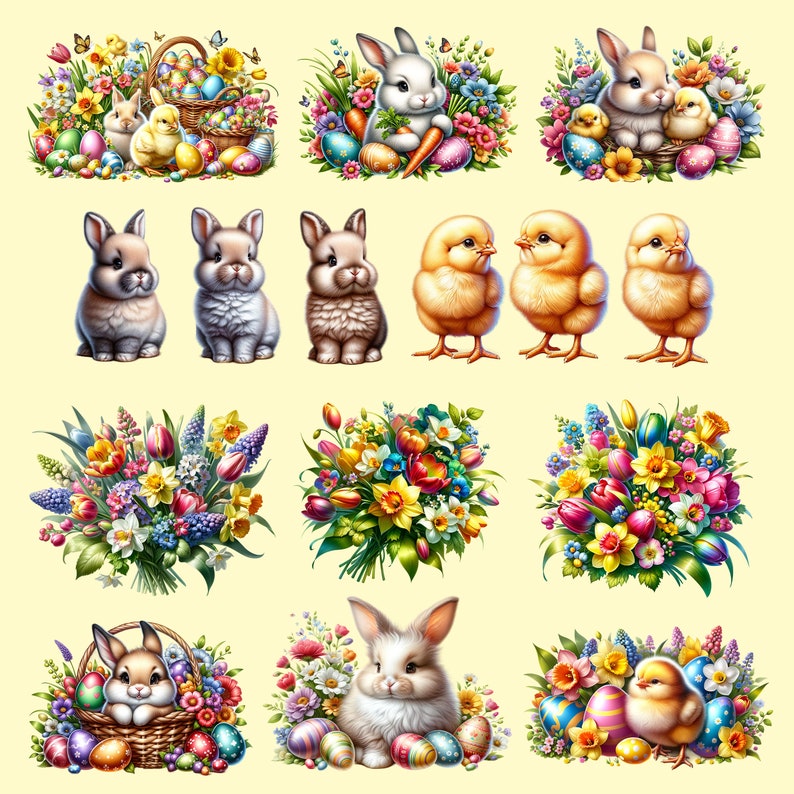 Easter Cuties, Clipart, Bunnies, PNG File, Transparent Background ...