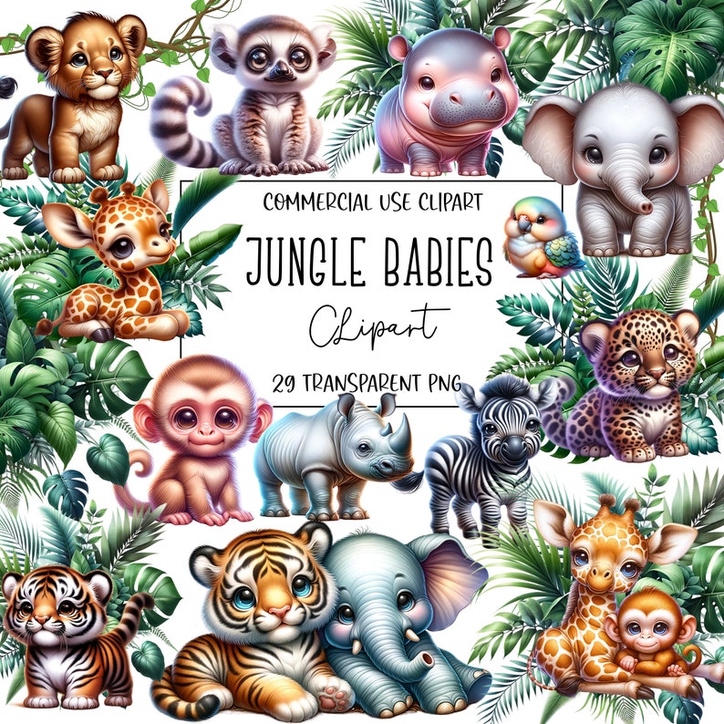 Jungle Babies, Safari, Jungle Animals Clipart, Safari Clipart, PNG File ...