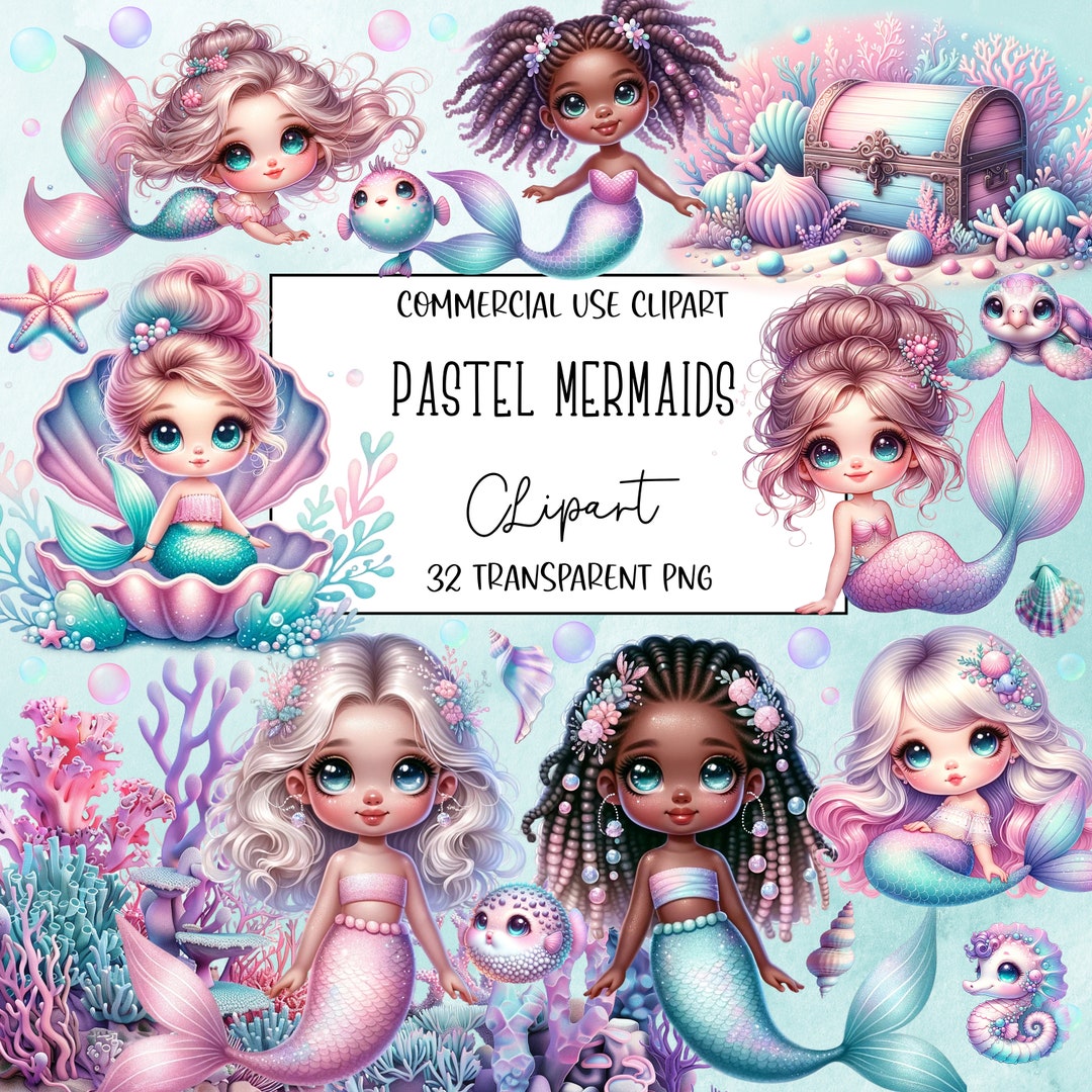 Pastel Mermaids, Mermaid Clipart, Mermaid Png, Watercolor Clipart ...