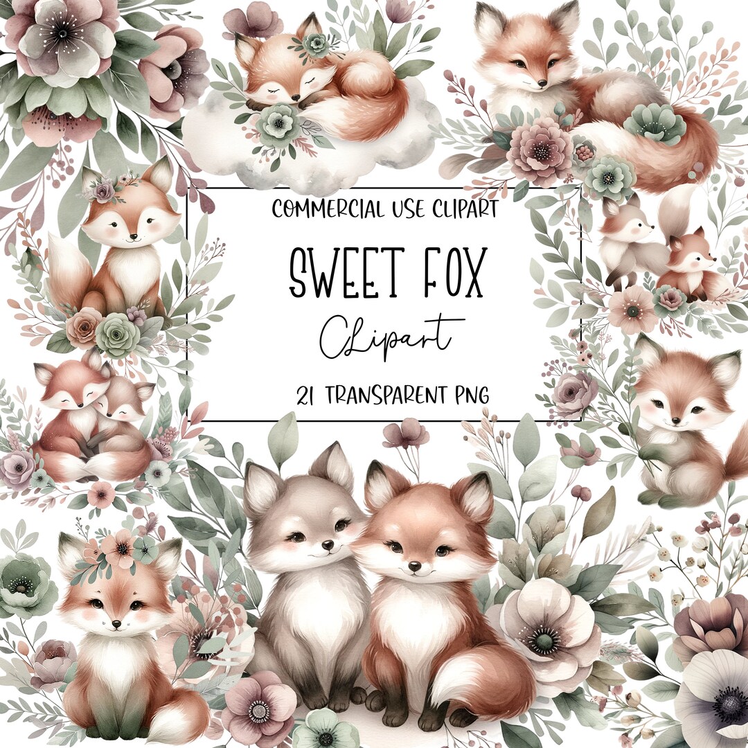 Sweet Fox, Fox Clipart, Fox PNG, Clipart Bundle, Birthday Clipart ...