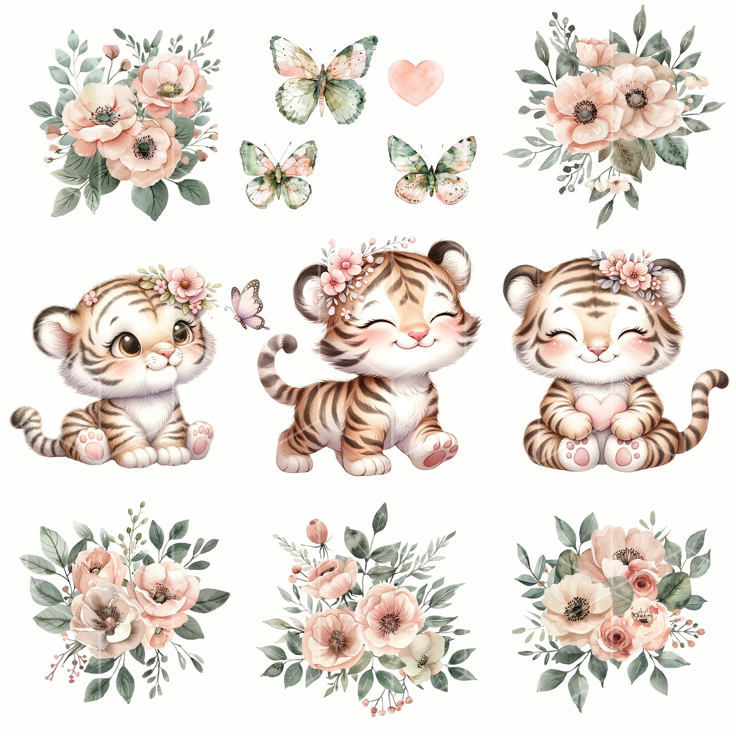 Sweet Tiger, Tiger Clipart, Tiger Png, Tiger Clipart Bundle, Clipart ...