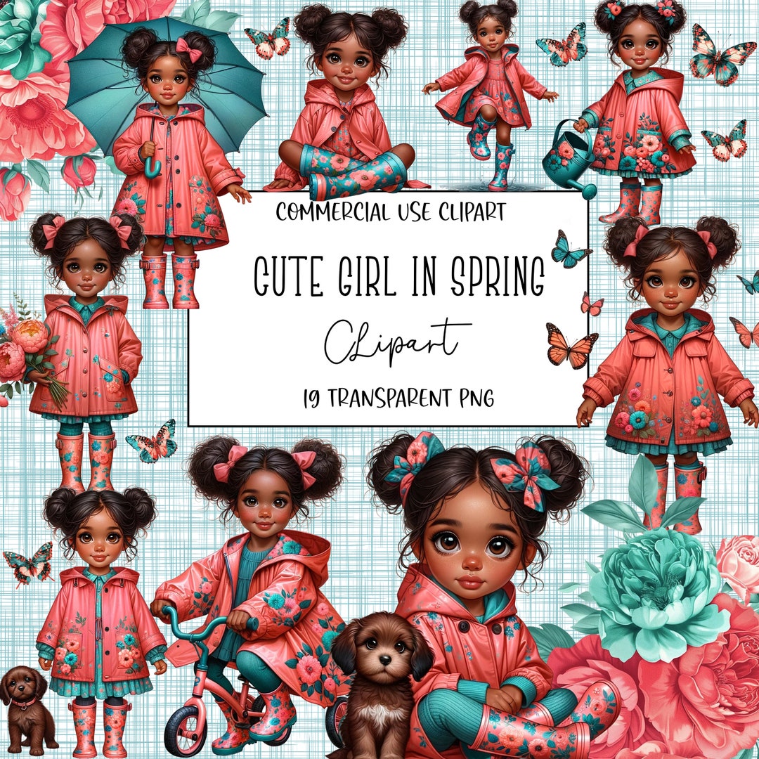 Cute Girl in Spring, Spring Clipart, Cute Spring Png, Clipart Bundle ...