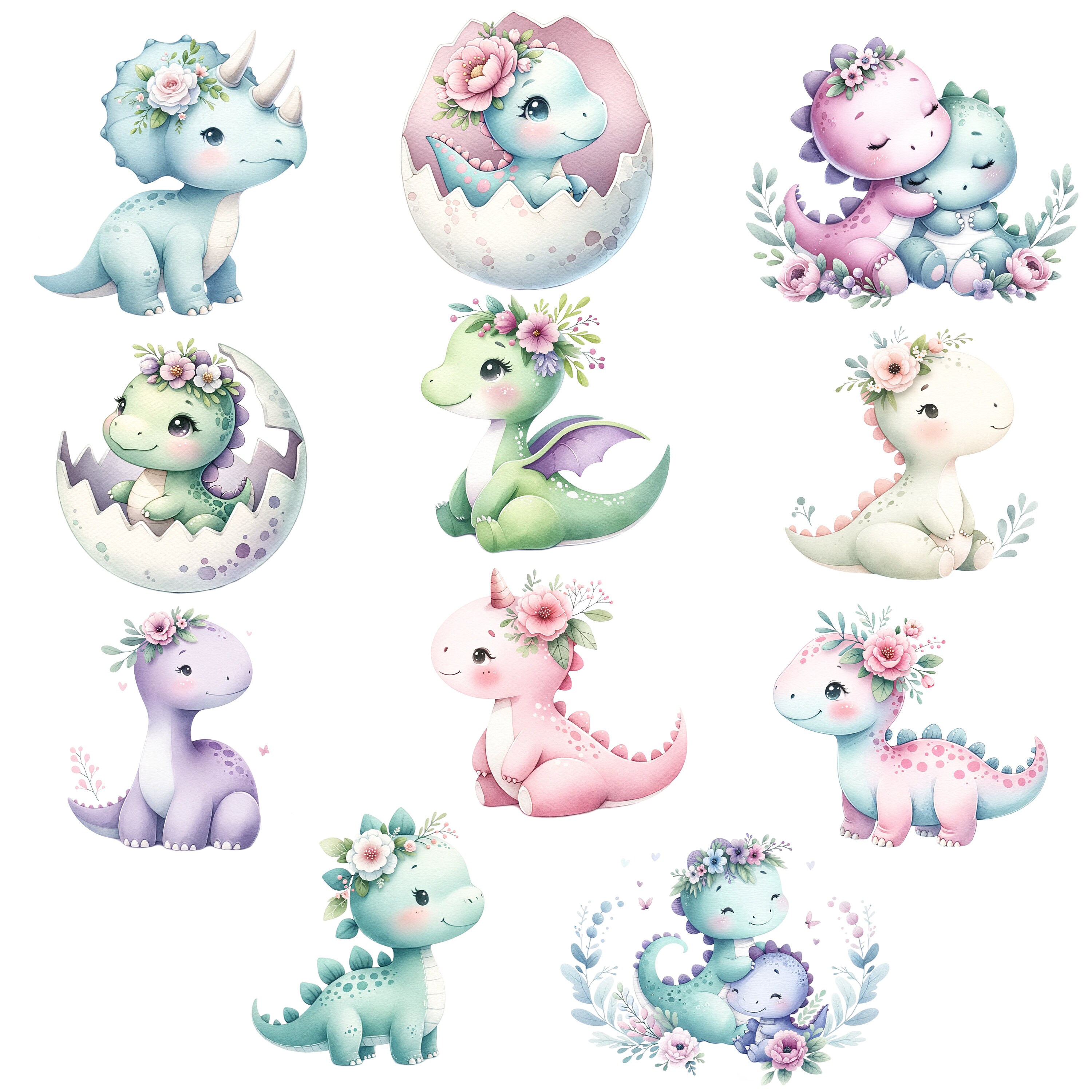 Girly Dinos, Dinosaur Clipart, Dinosaur PNG, Clipart Bundle, Girly ...