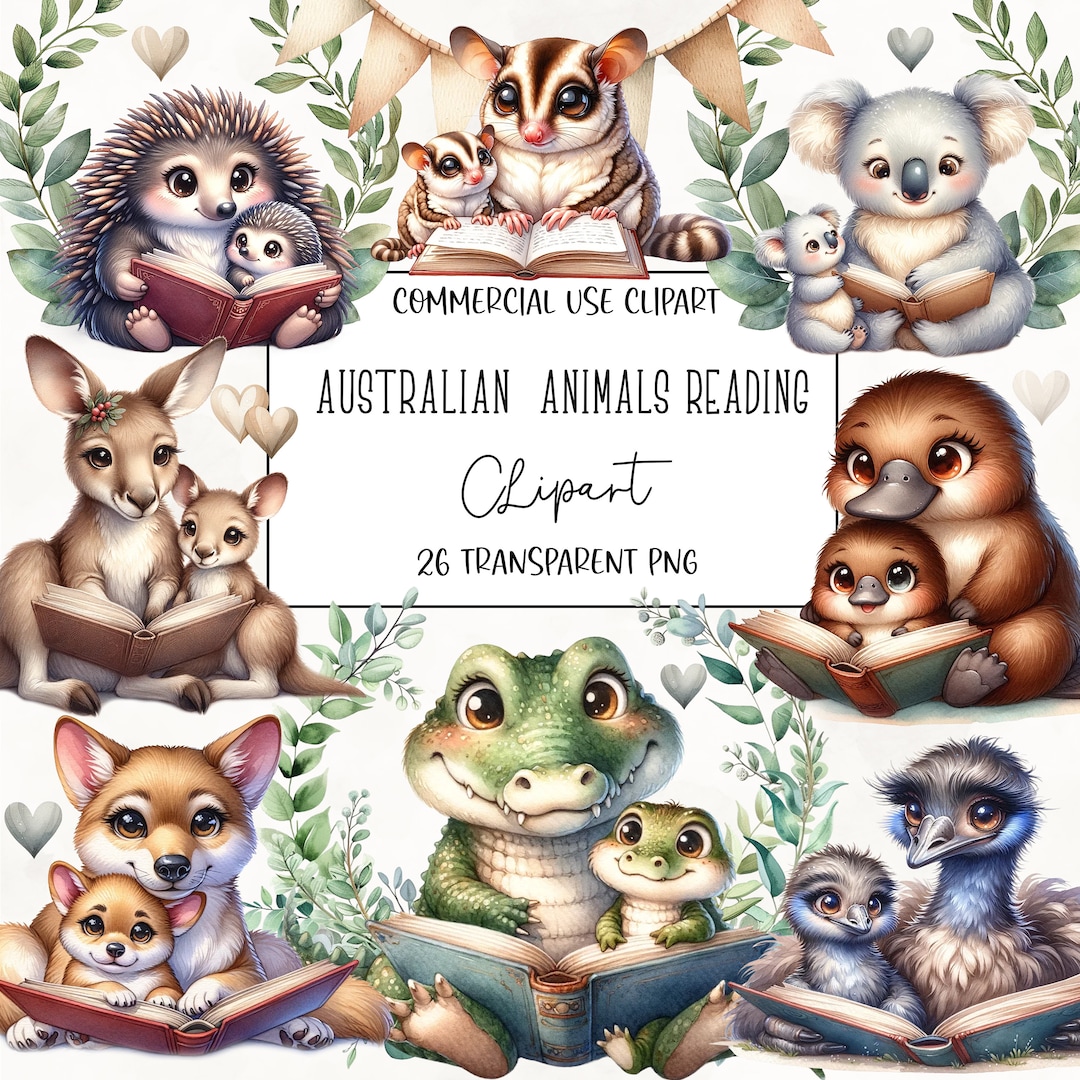 Australian Animals Reading, Reading Animals Clipart, Png, Nursery ...