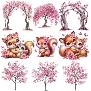 Pink Woodland Clipart, Watercolor Clipart, Woodland Png, Woodland ...