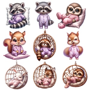Sleepy PJ Cuties, Watercolor Clipart, Animals Sleeping Png, Baby ...