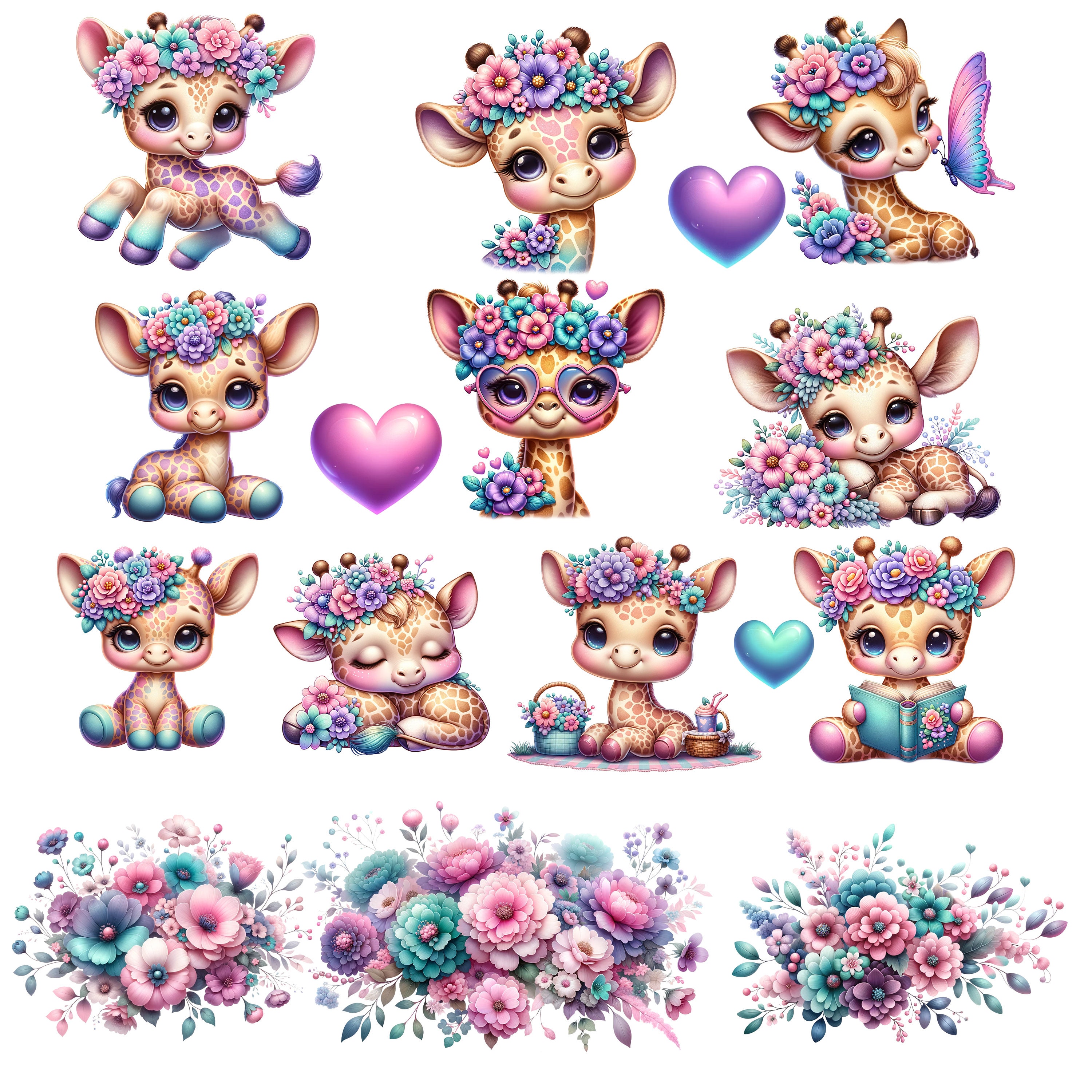 Sweet Giraffe, Giraffe Clipart, Giraffe Png, Clipart Bundle, PNG File ...