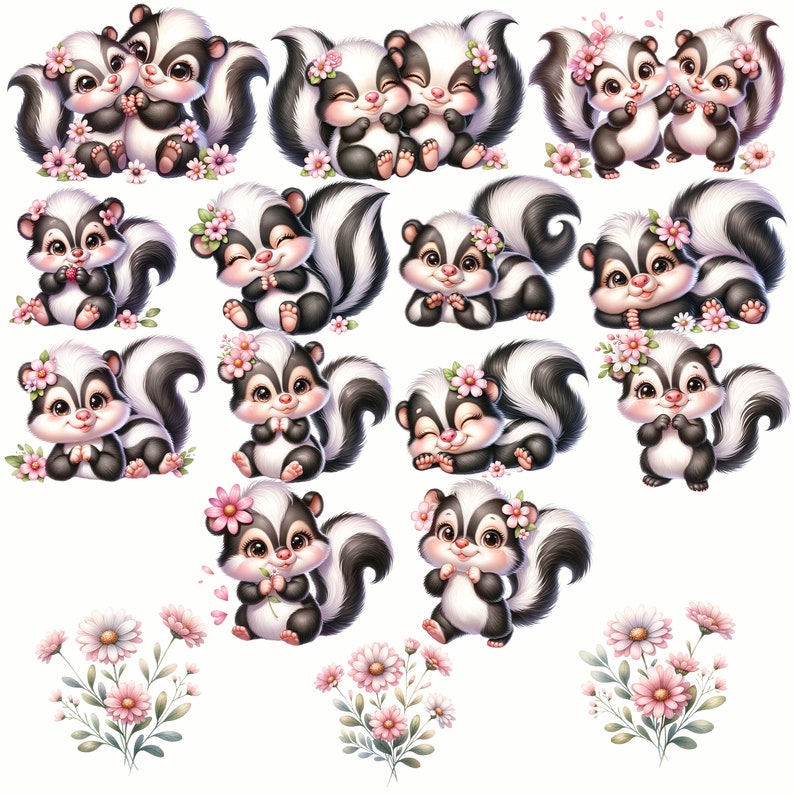 Cute Skunks Clipart, Skunk Png, Skunk Clipart Bundle, Clipart Bundle ...