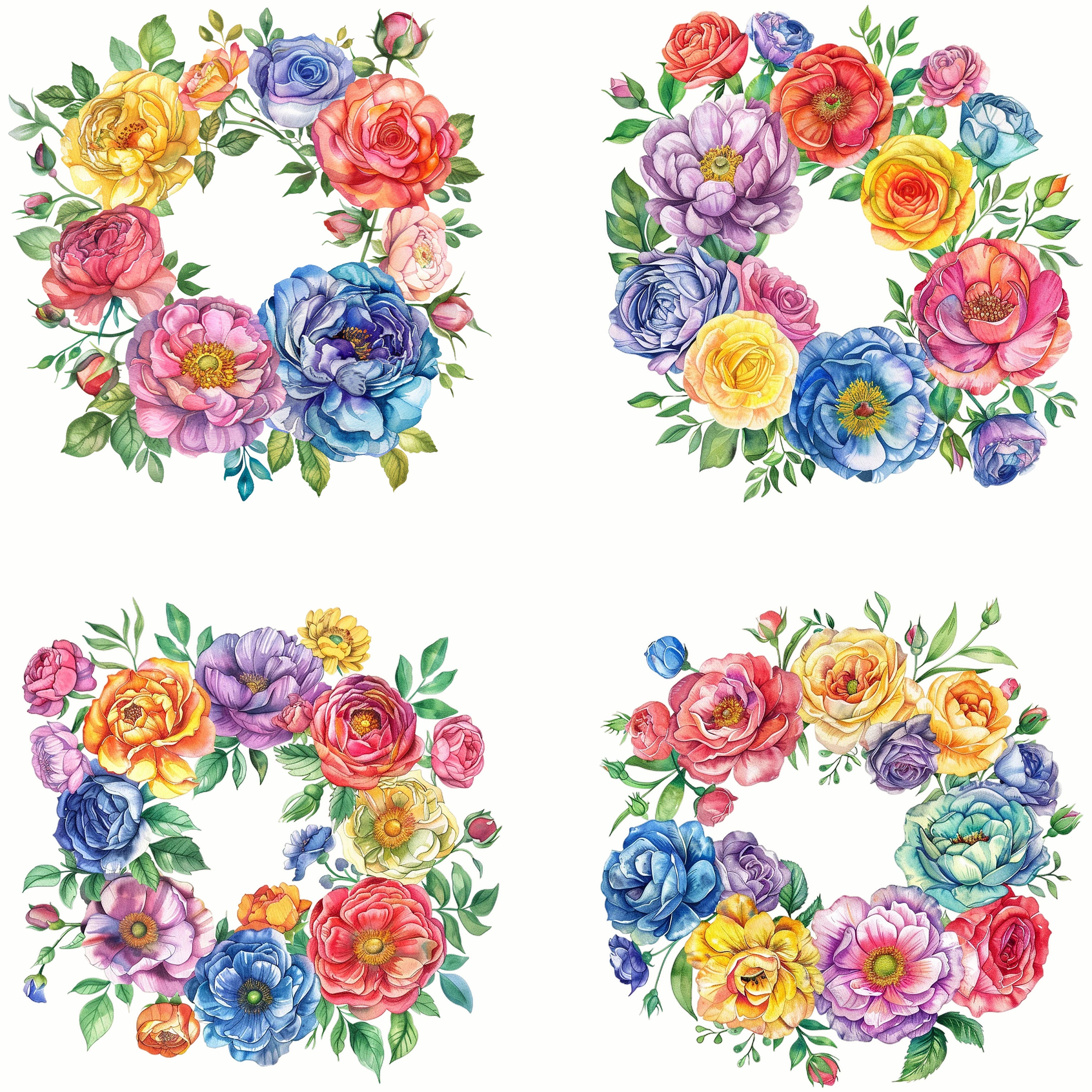 Rainbow Flowers, Floral Clipart, Floral Png, Colorful Flowers, Wedding ...
