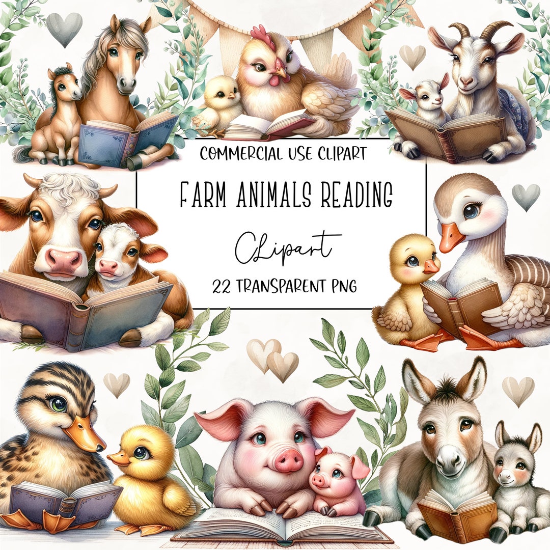 Farm Animals Reading, Reading Animals Clipart, Png, Nursery, Clipart ...