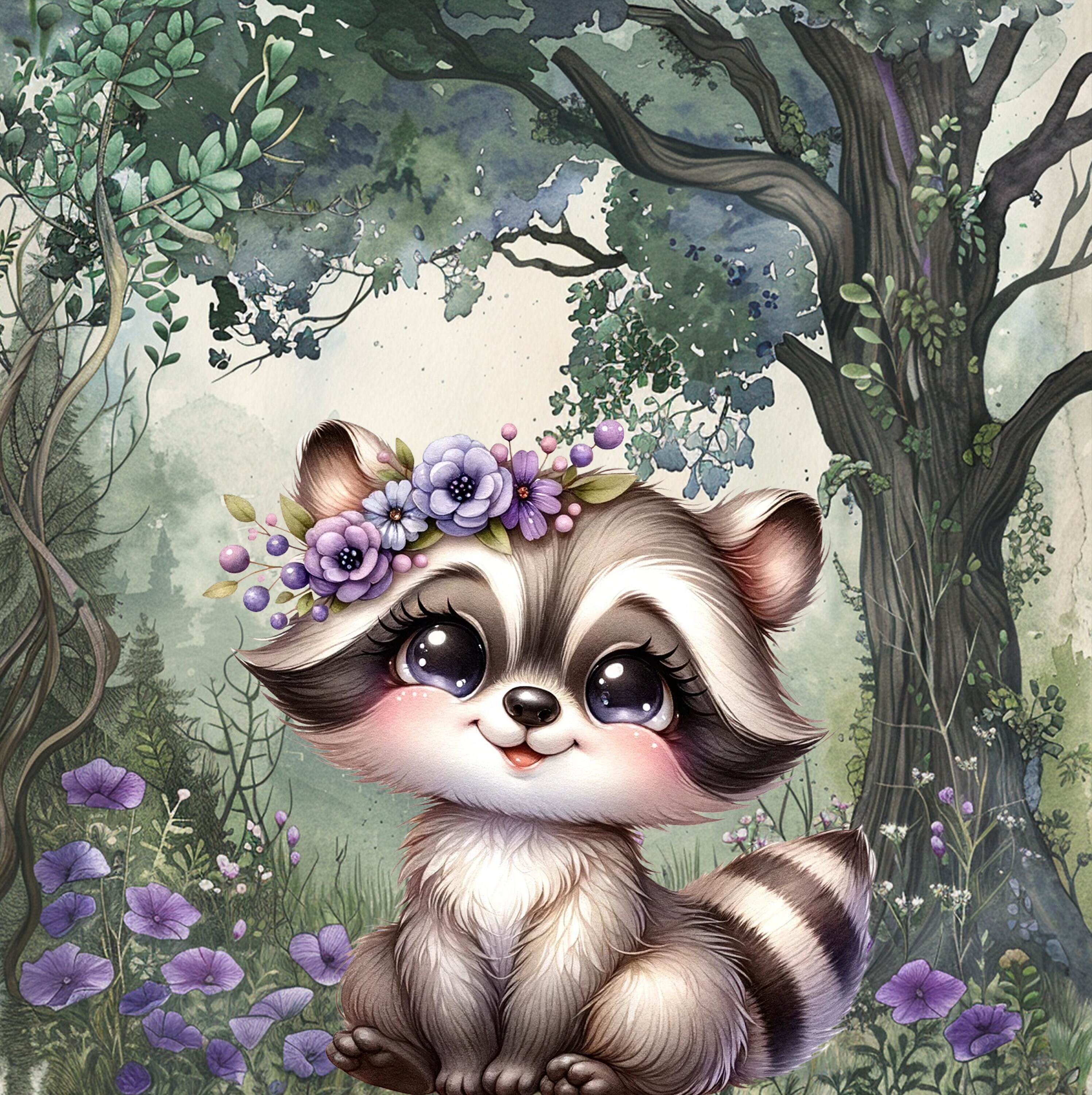 Sweet Raccoon, Raccoon Clipart Bundle, Cute Raccoon Png, Watercolor ...