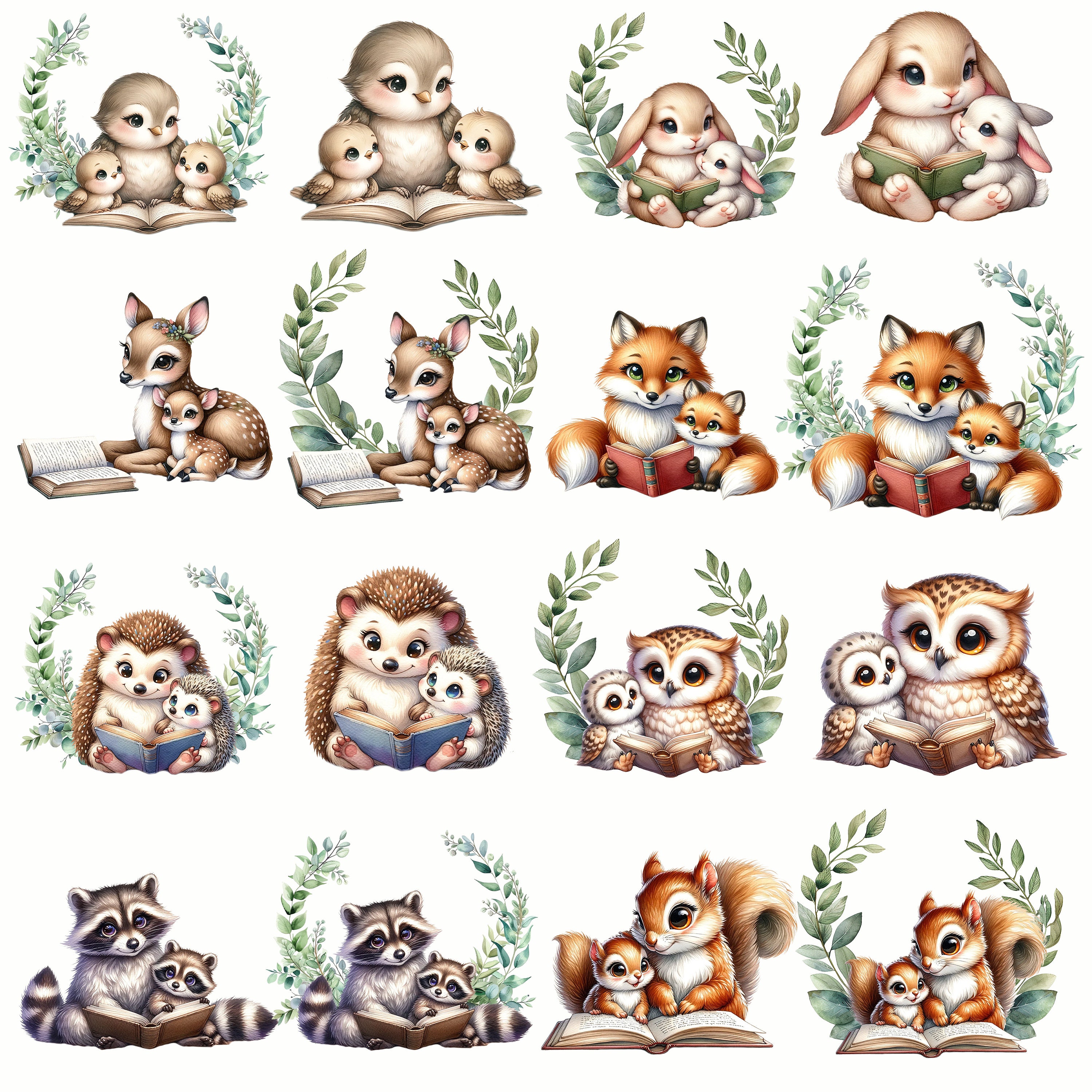 Woodland Animals Reading, Reading Animals Clipart, Png, Nursery ...