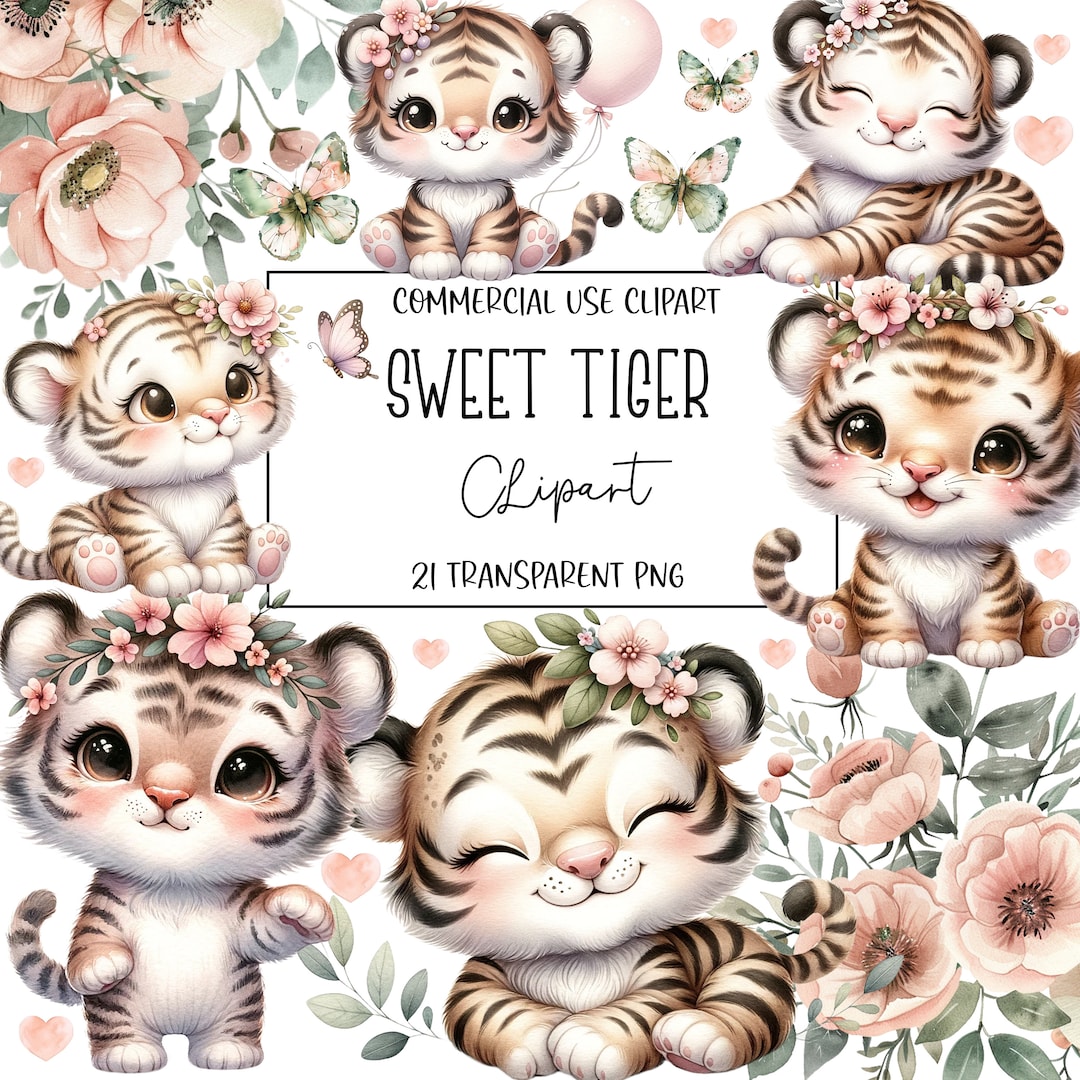 Sweet Tiger, Tiger Clipart, Tiger Png, Tiger Clipart Bundle, Clipart ...