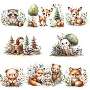 Watercolor Woodland Friends, Watercolor Clipart, Bunnies, PNG File ...