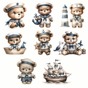Ahoy Teddy, Watercolor Clipart, Bear Clipart, Sailor, Baby Boy, Sailor ...
