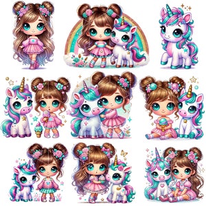 Cute Girl With Unicorn, Unicorn Clipart, Clipart Bundle, Unicorn Png ...