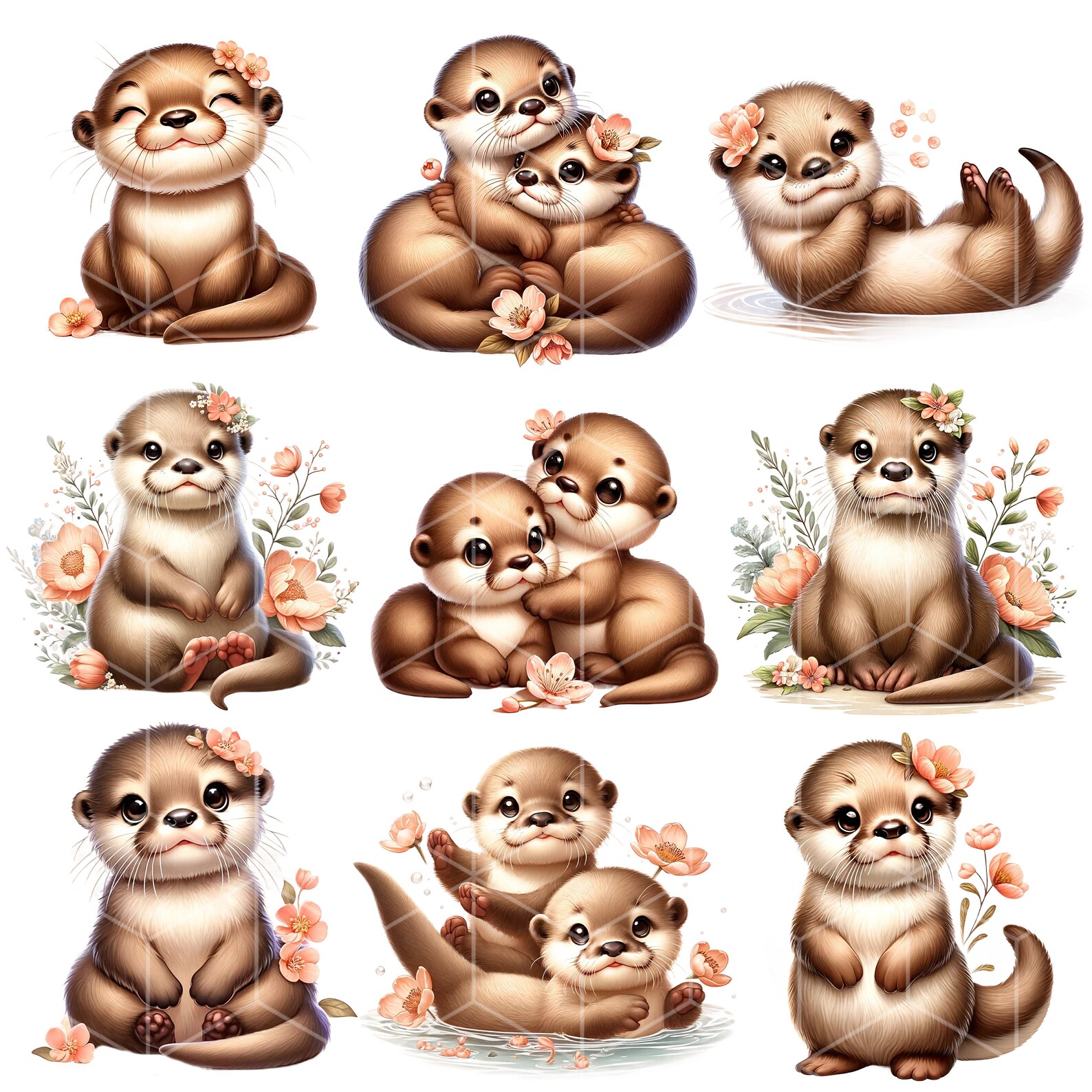 Sweet Otters, Otter Clipart, Otter Png, Clipart Bundle, Cute Animal ...