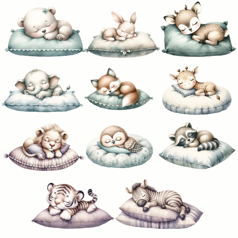 Sleepy Cuties, Watercolor Clipart, Animals Sleeping Png, Baby Clipart ...