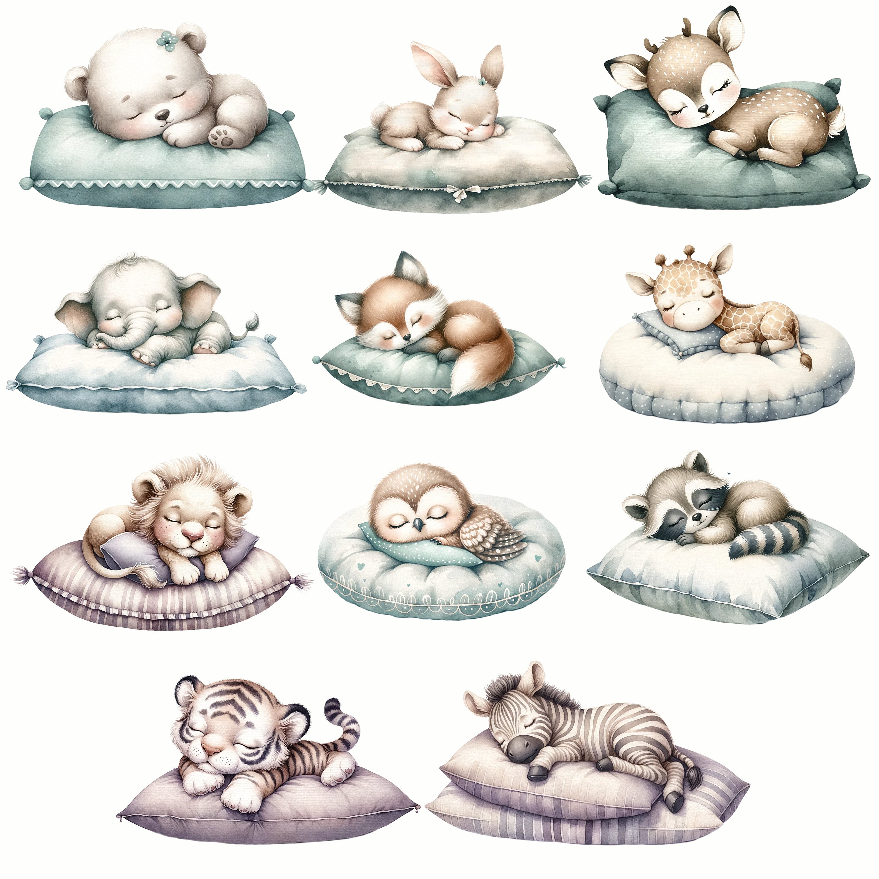 Sleepy Cuties, Watercolor Clipart, Animals Sleeping Png, Baby Clipart ...