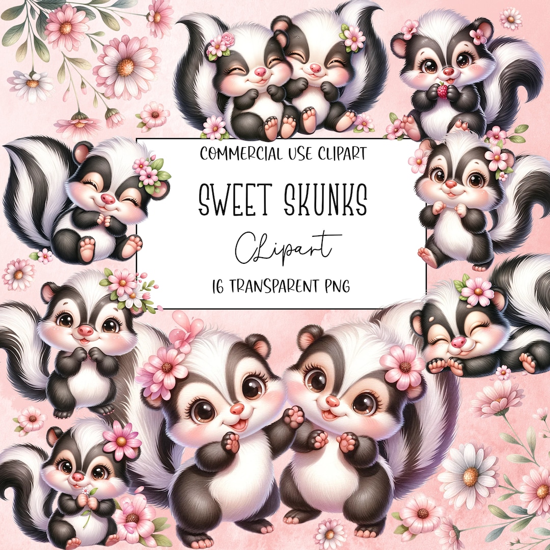 Cute Skunks Clipart, Skunk Png, Skunk Clipart Bundle, Clipart Bundle ...