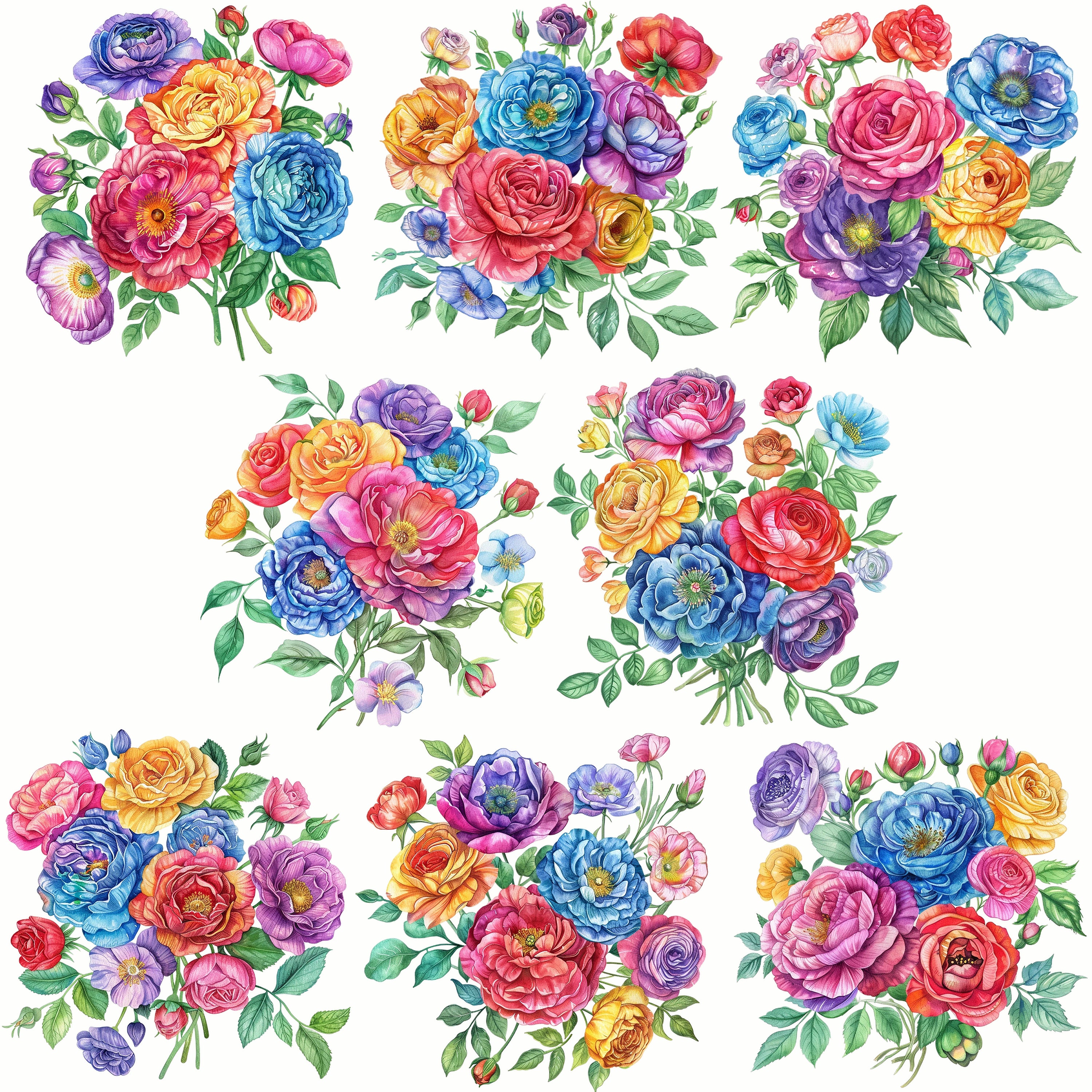 Rainbow Flowers, Floral Clipart, Floral Png, Colorful Flowers, Wedding ...