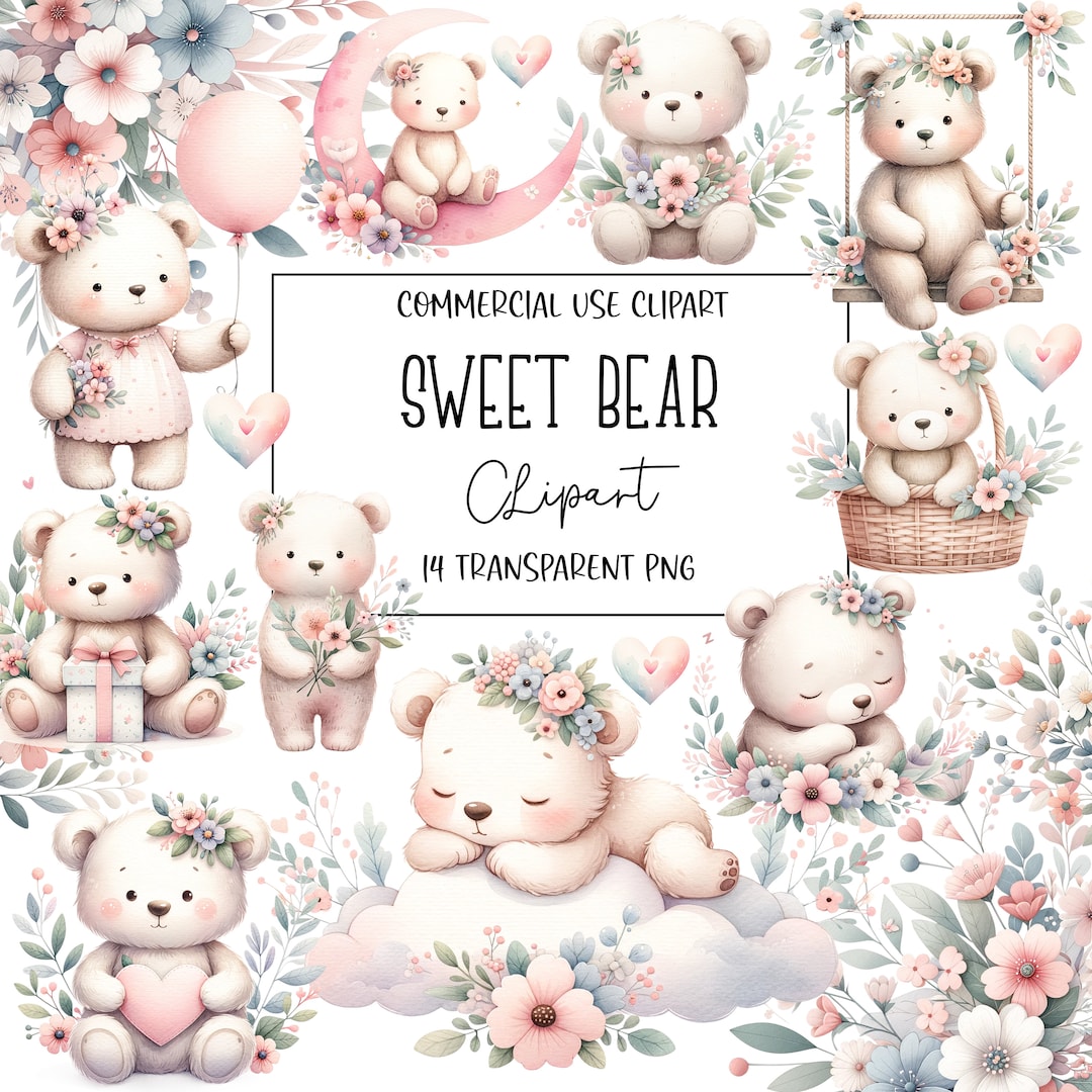 Sweet Bear, Baby Girl, Cute Bear Clipart, Baby Bear, Clipart Bundle ...