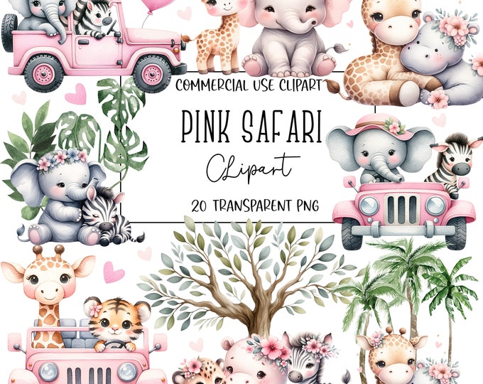 Pink Safari, Safari Clipart, Safari PNG, Girl Safari, Nursery Clipart ...