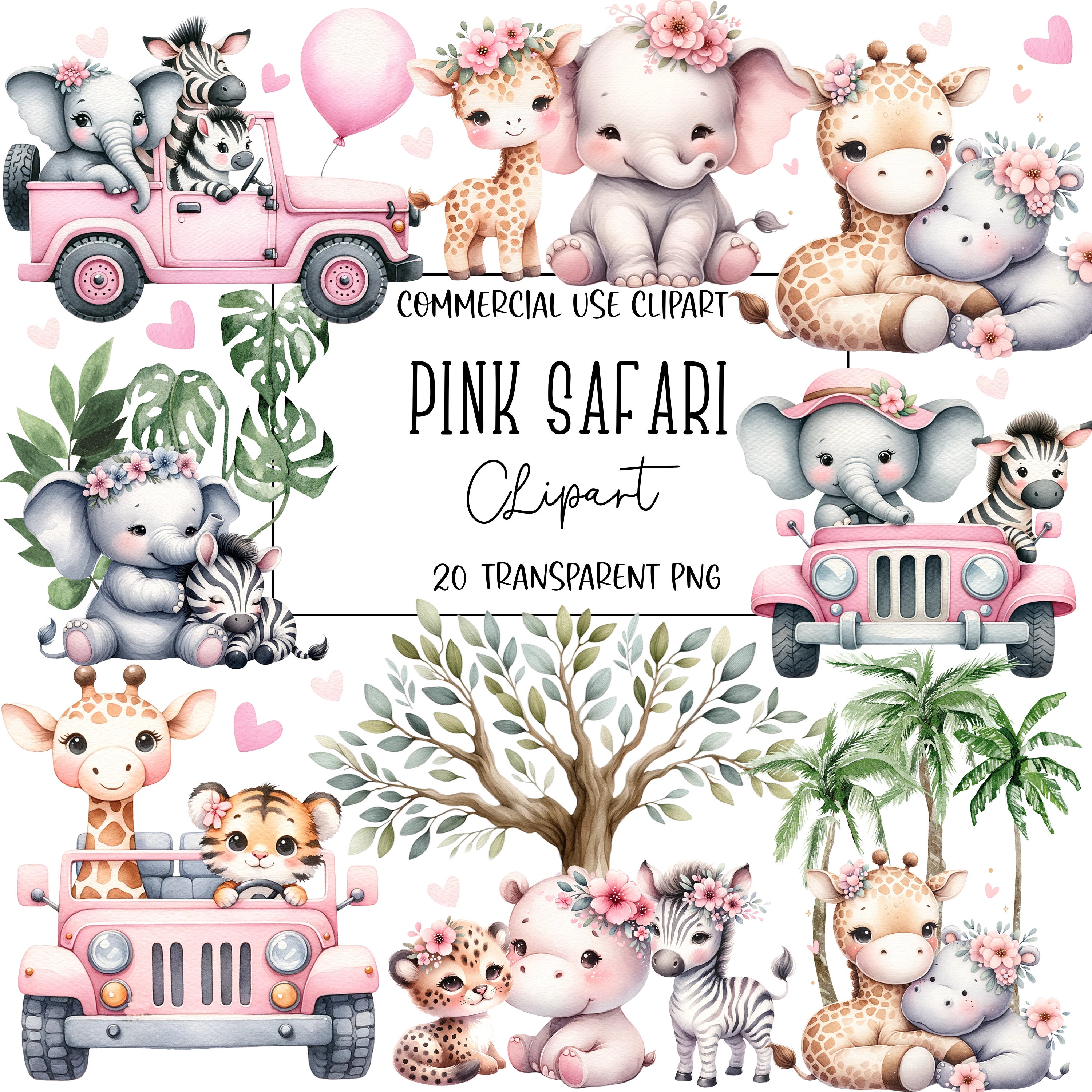 Pink Safari, Safari Clipart, Safari PNG, Girl Safari, Nursery Clipart ...