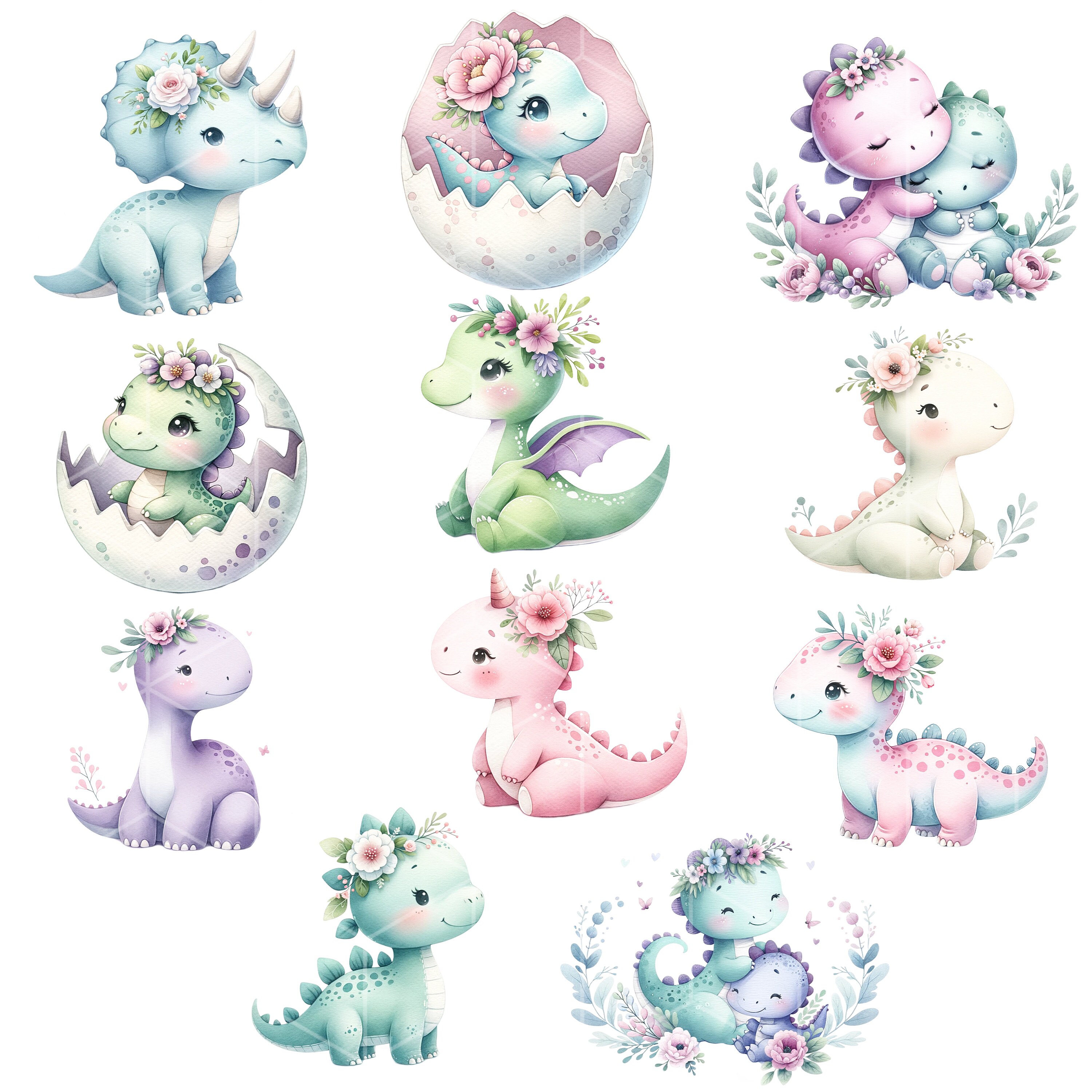 Girly Dinos, Dinosaur Clipart, Dinosaur PNG, Clipart Bundle, Girly ...