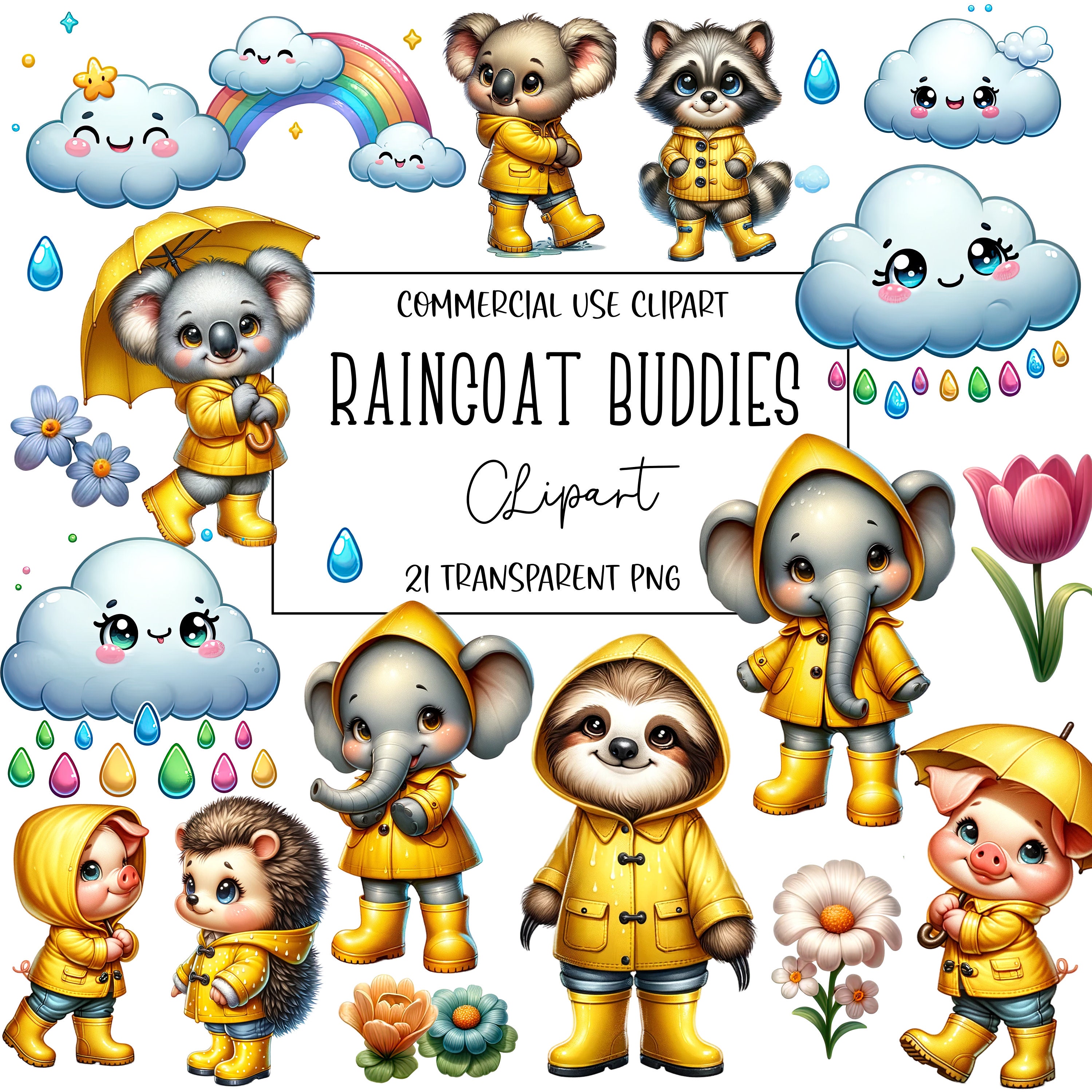 Raincoat Buddies, PNG File, Transparent Background, Instant Digital ...