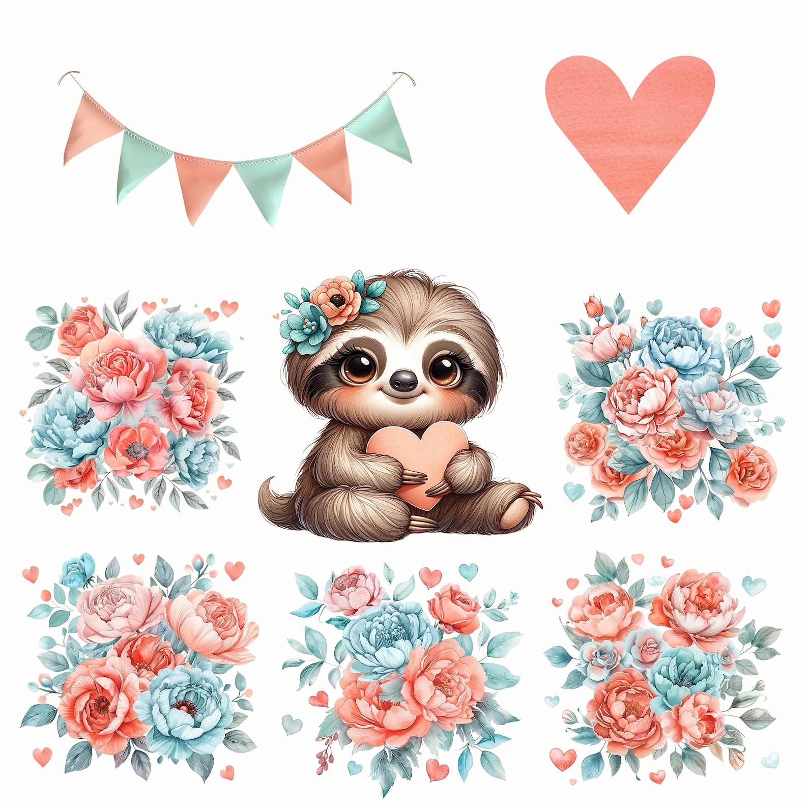 Cute Sloths, Sloth Clipart, Sloth Png, Clipart Bundle, Cute Animal ...