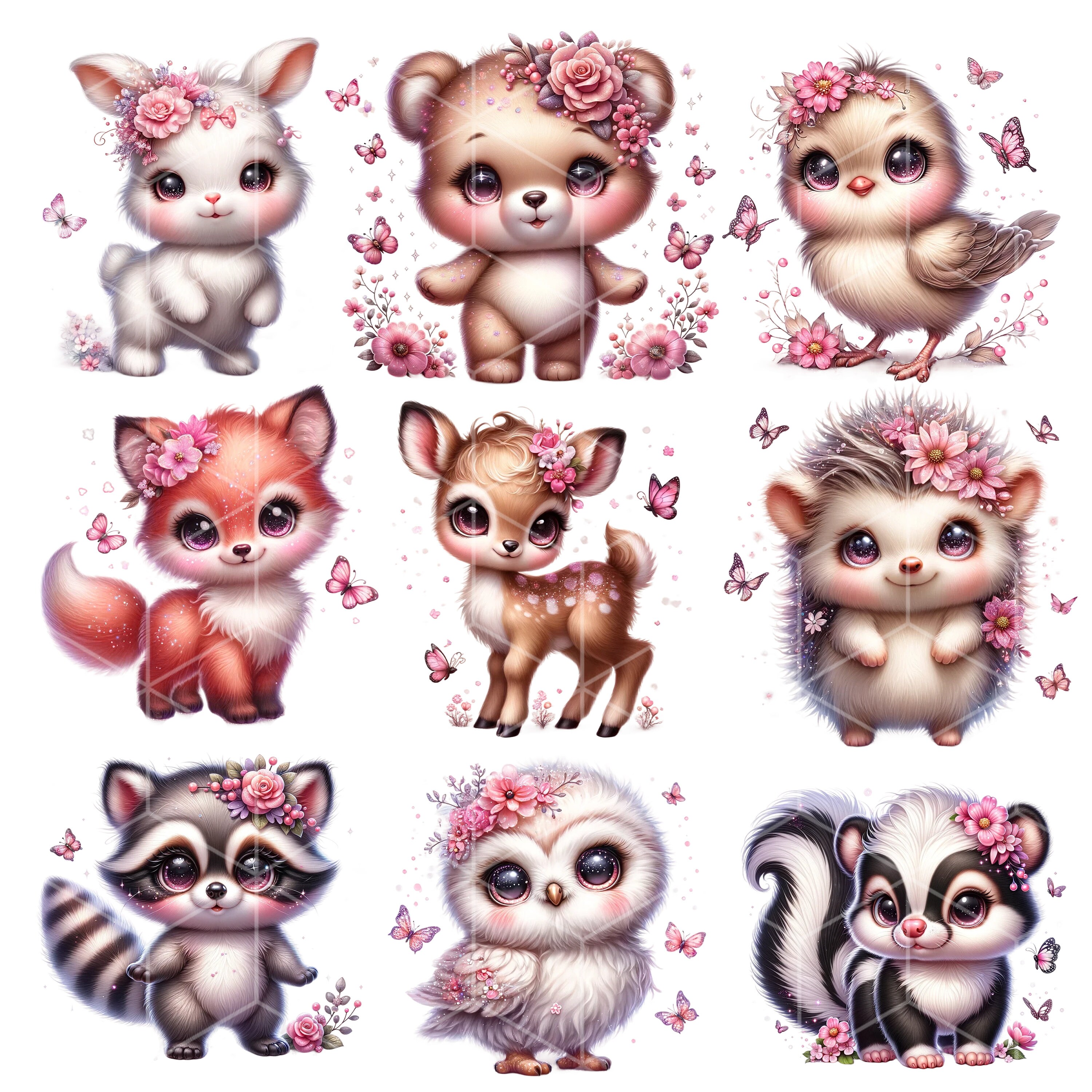 Pink Woodland Clipart, Watercolor Clipart, Woodland Png, Woodland ...