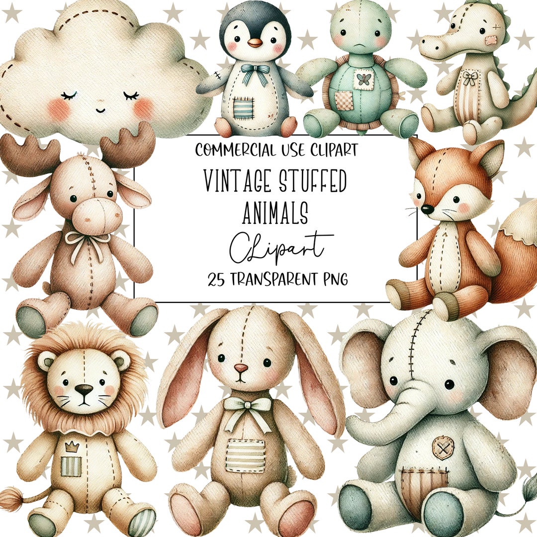 Vintage Stuffed Animals, Animals Clipart, Teddy Bear PNG, Watercolor ...