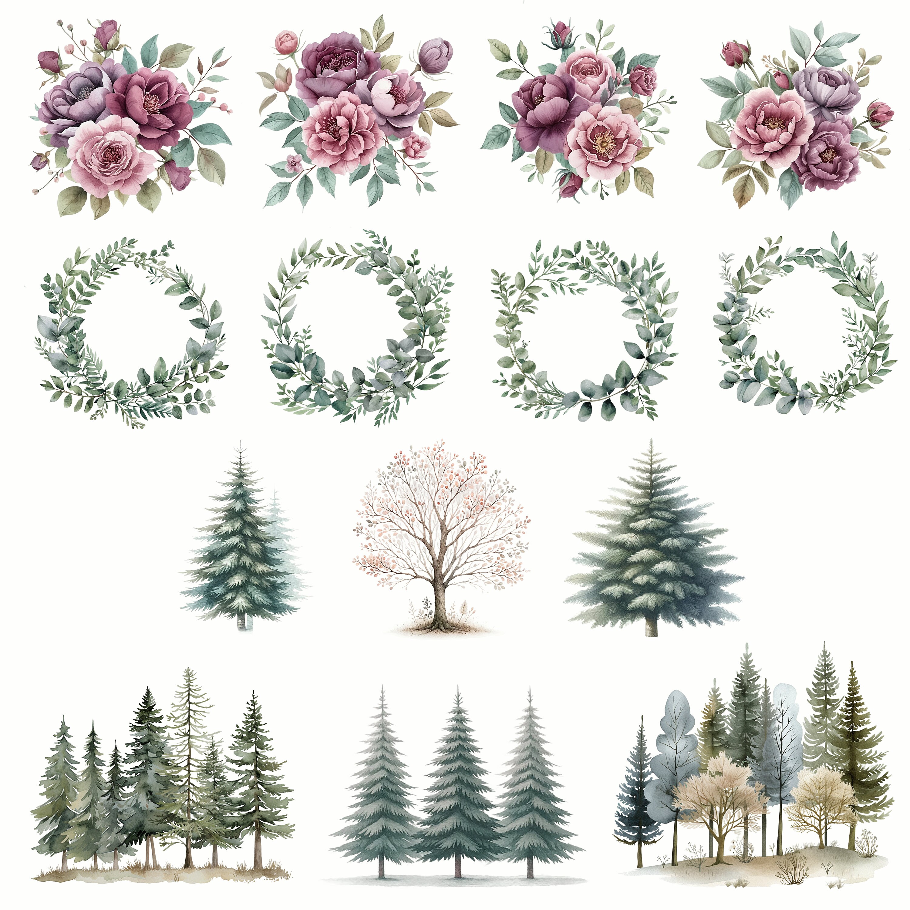 Watercolor Woodland Cuties, Watercolor Clipart, Woodland Png, Bunnies ...