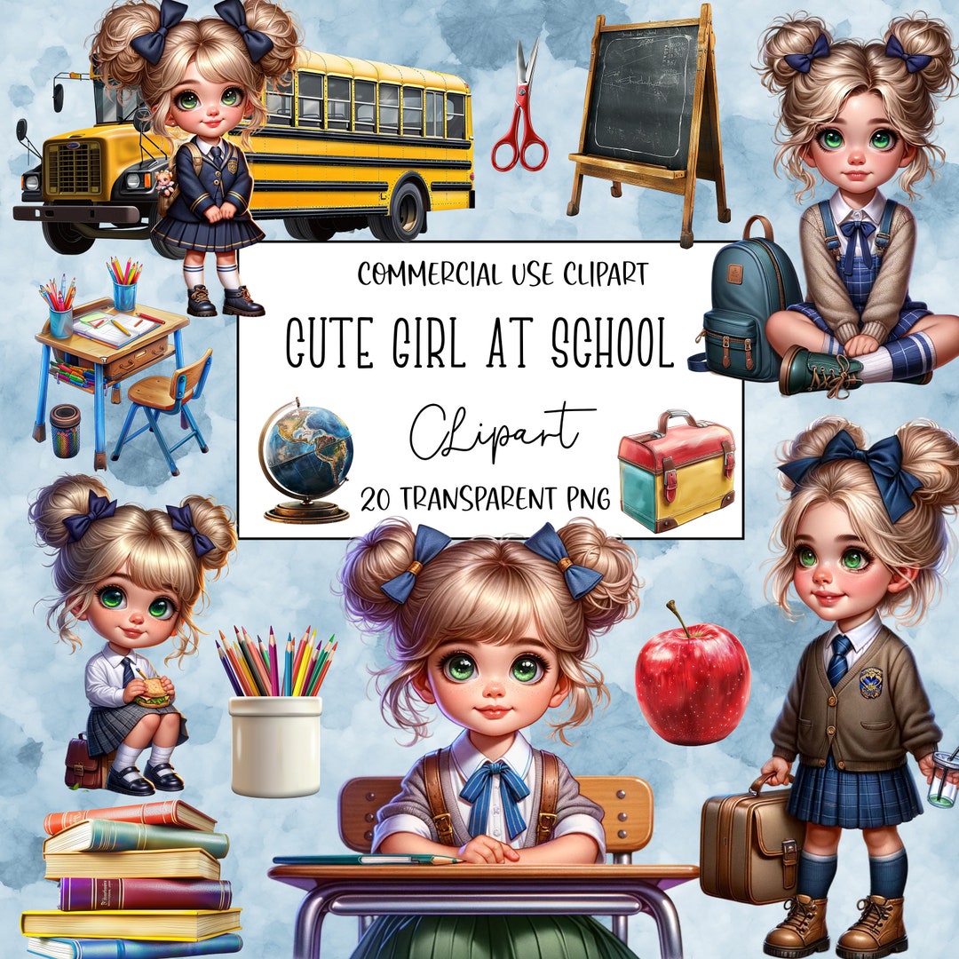 Cute Girl at School, School Clipart, School Png, Back to School ...