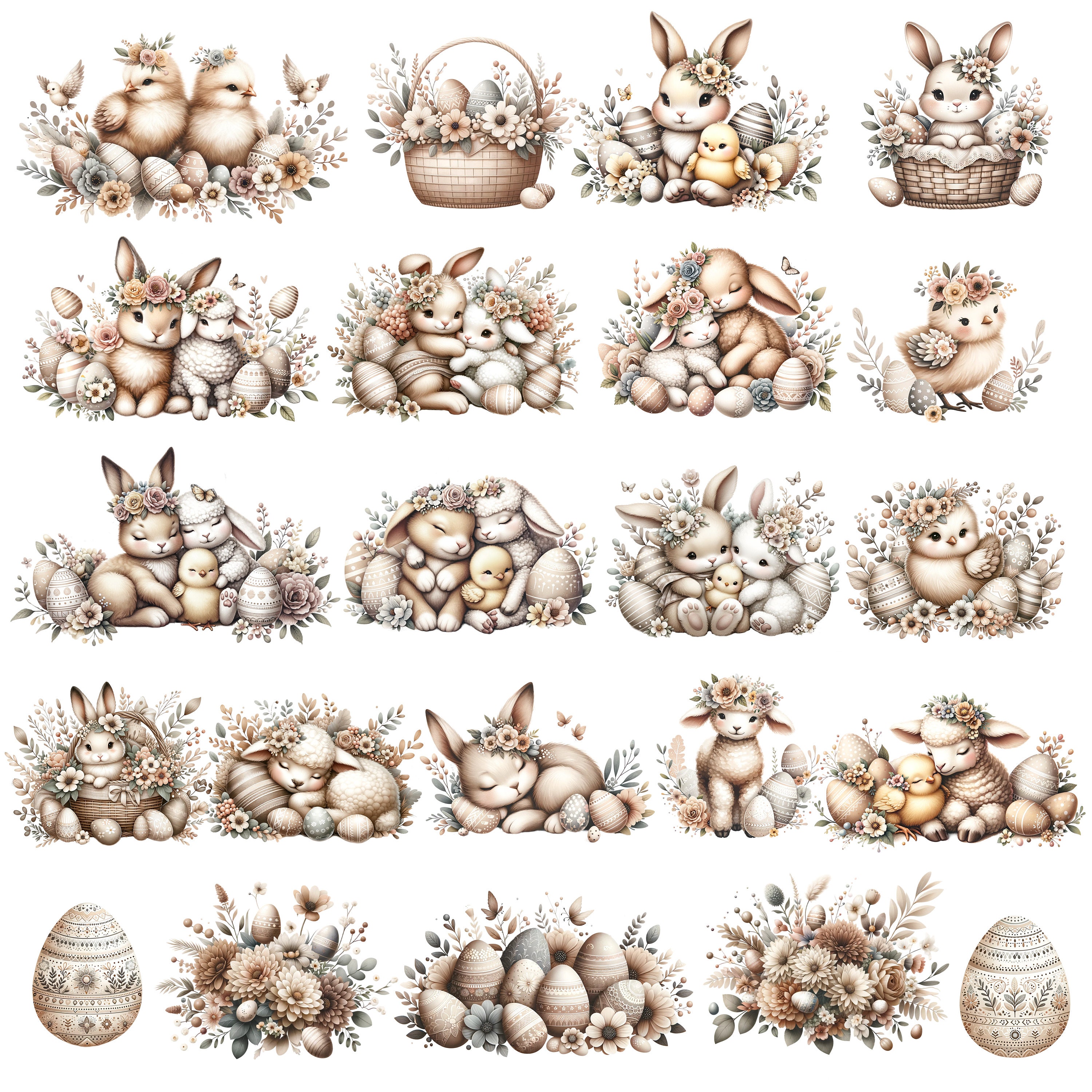 Boho Easter, Clipart, Easter Clipart, Bunnies, Easter, Neutral, PNG ...