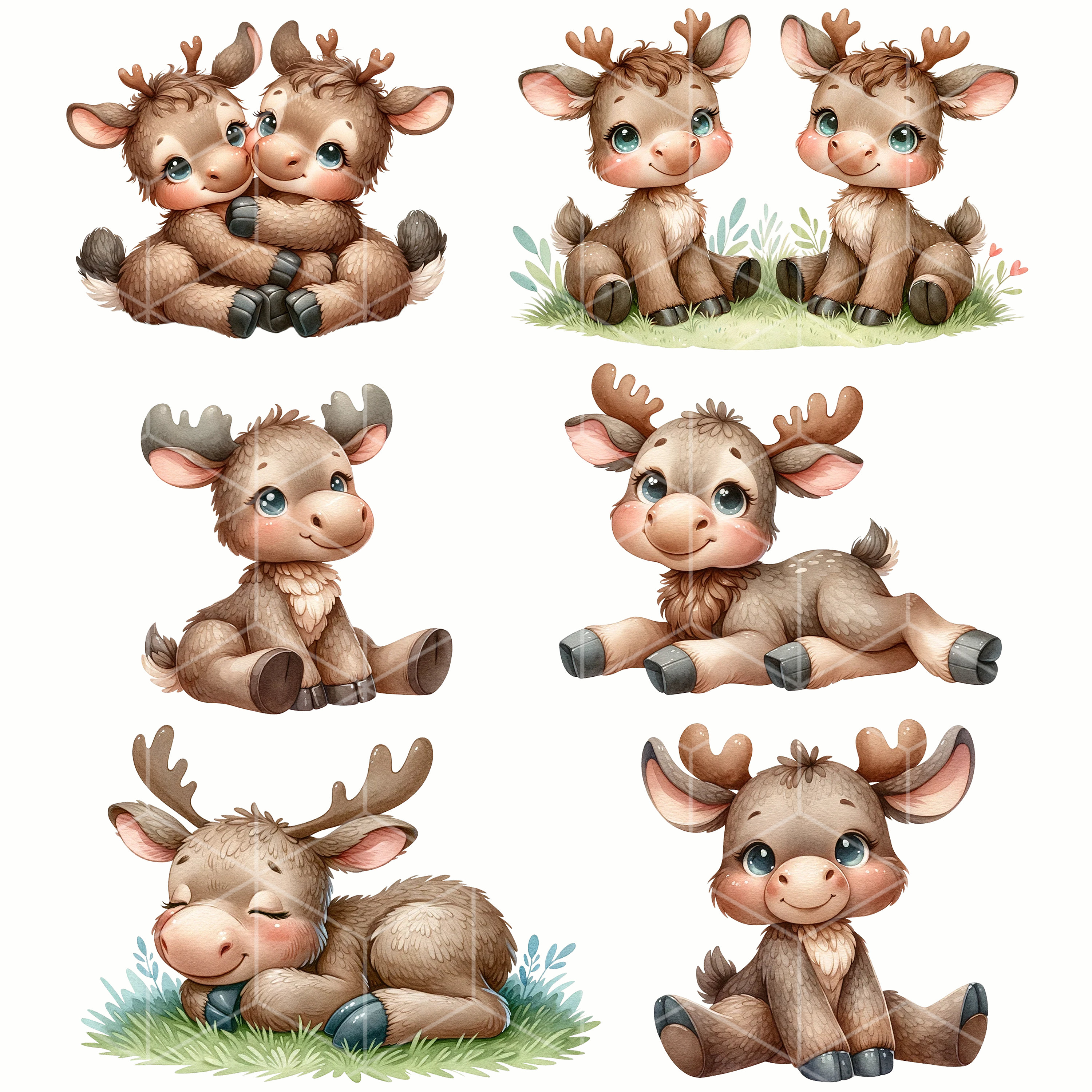 Cute Moose, Moose Clipart, Moose Png, Cute Animals Clipart, Clipart Bundle, PNG File ...