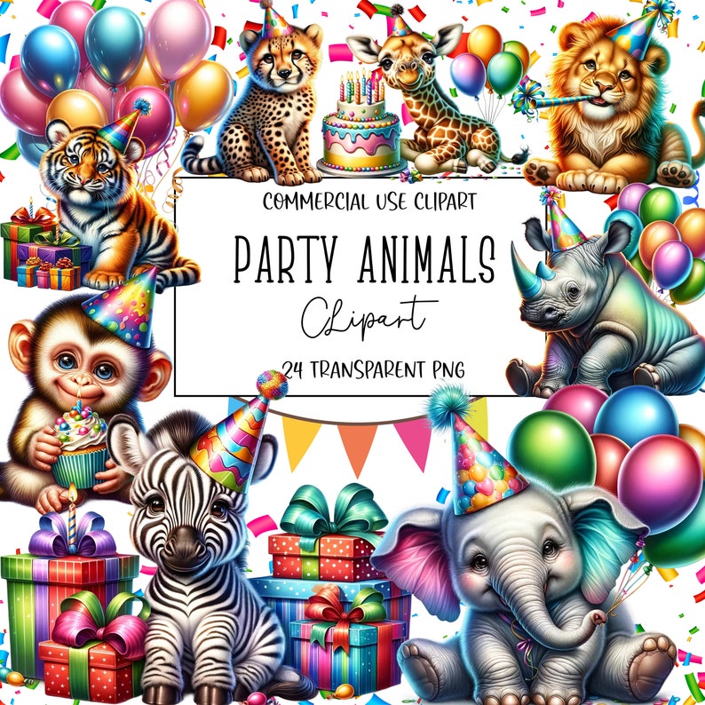 Party Animals, Birthday Party, Birthday Png, Birthday Animals, Clipart ...