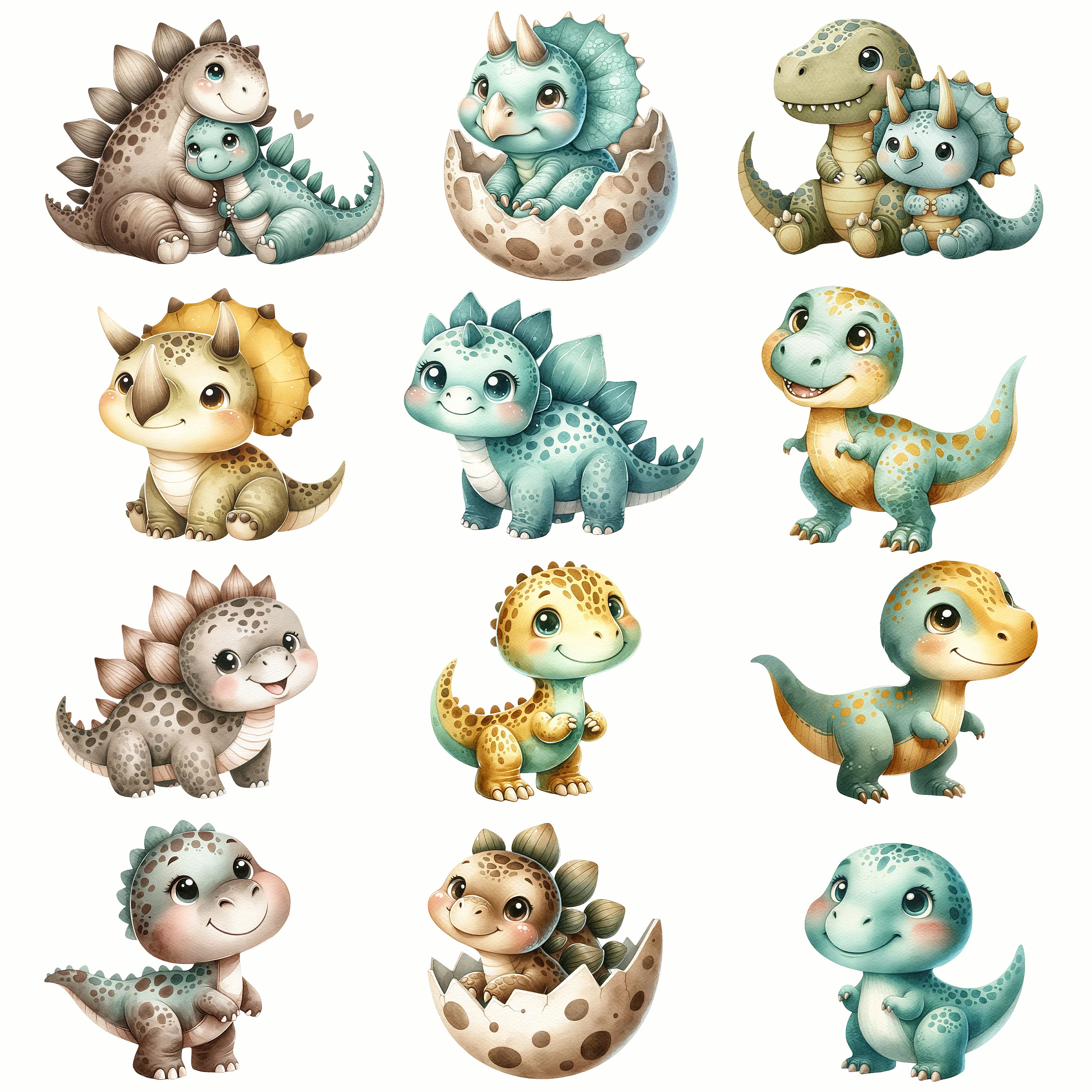 Cute Dinos, Dinosaur Clipart, Dinosaur PNG, Clipart Bundle, Dino ...
