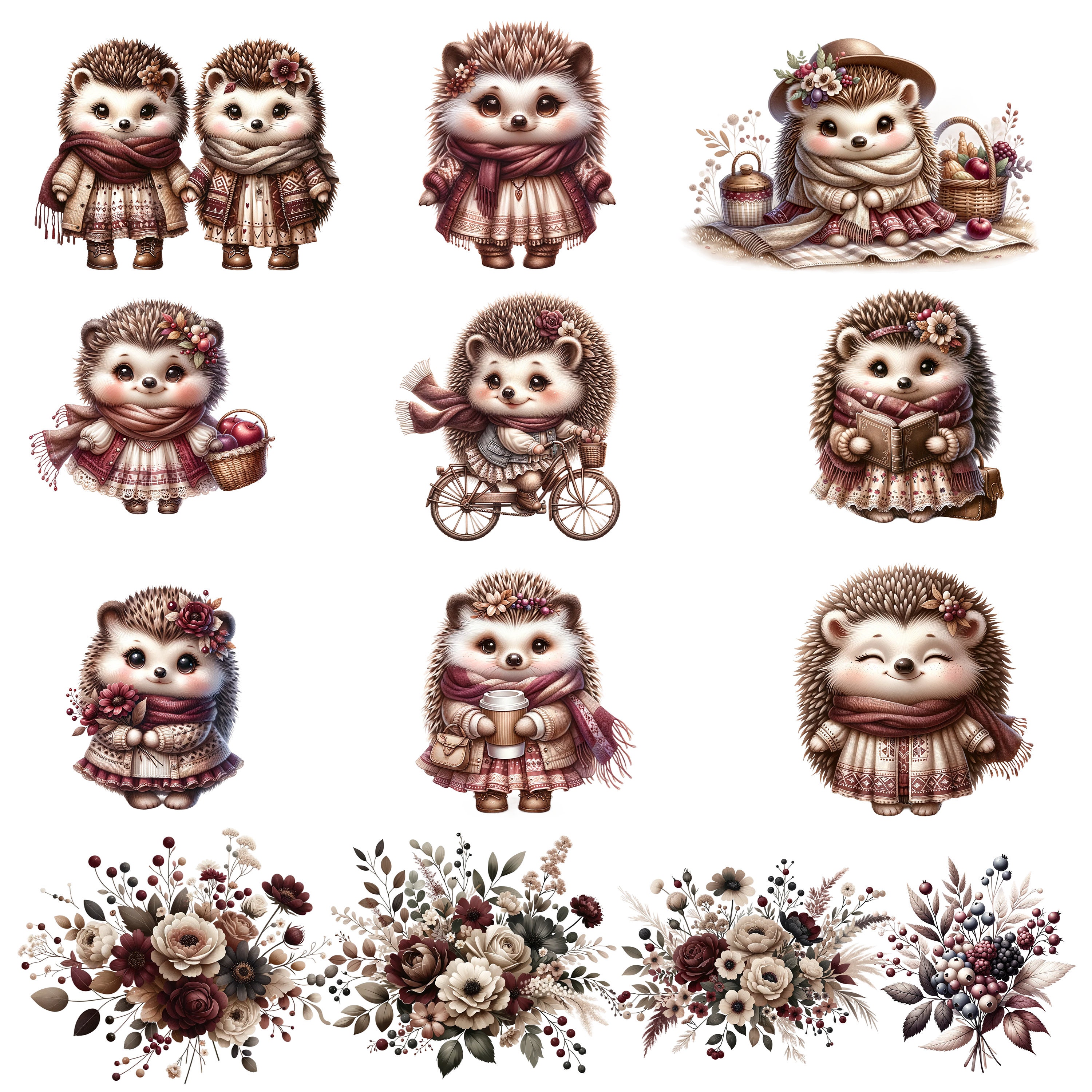 Sweet Hedgehog, Hedgehog Clipart, Hedgehog Png, Boho Clipart, PNG File ...