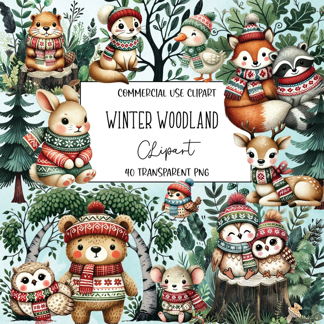 Winter Woodland, Woodland Animals, Woodland Clipart, Watercolor Clipart ...