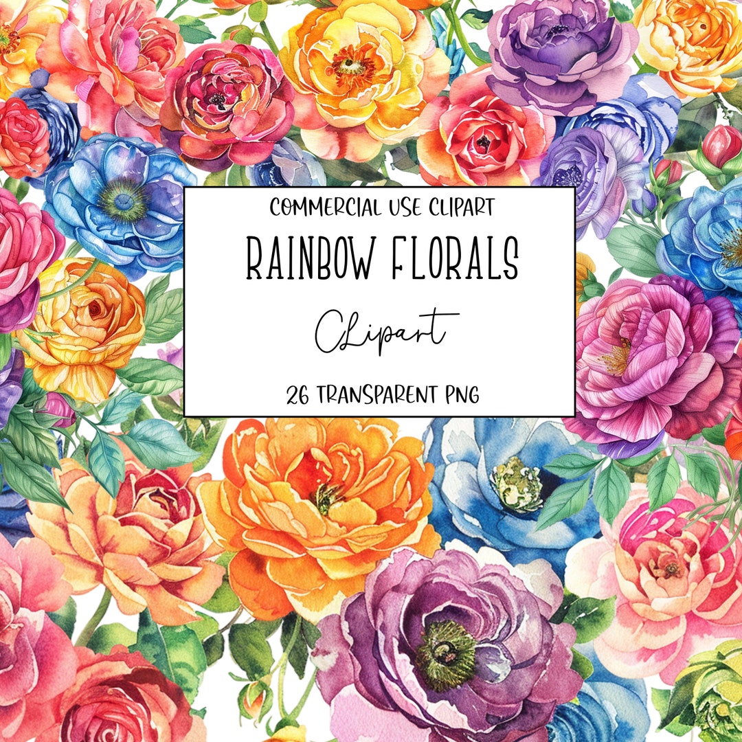 Rainbow Flowers, Floral Clipart, Floral Png, Colorful Flowers, Wedding ...
