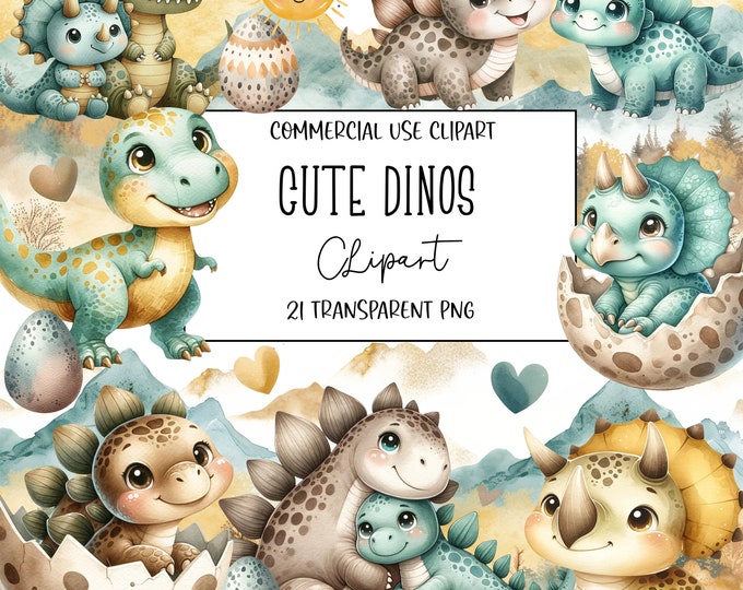 Dinosaur Clipart Set. Cute Dinosaurs Clipart Bundle for Personal ...