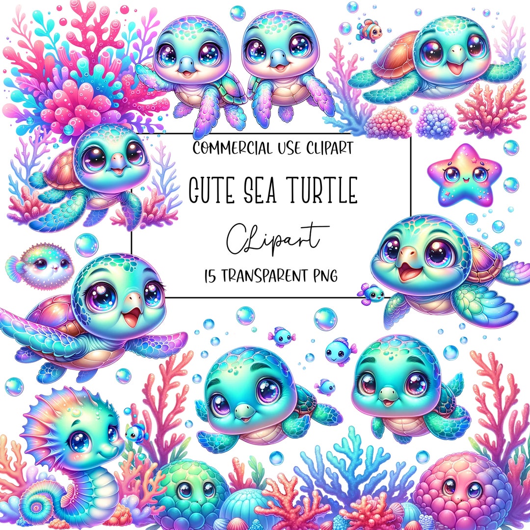 Cute Sea Turtles Clipart, Sea Turtles Png, Sea Turtle Bundle, Clipart ...