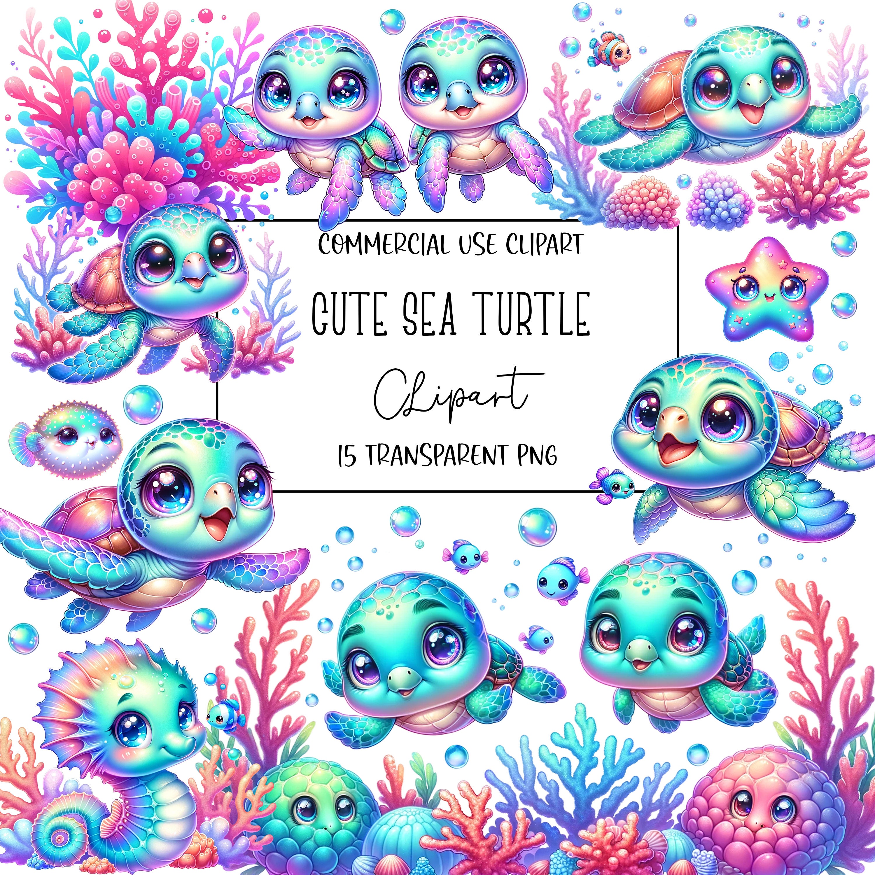 Cute Sea Turtles Clipart, Sea Turtles Png, Sea Turtle Bundle, Clipart ...