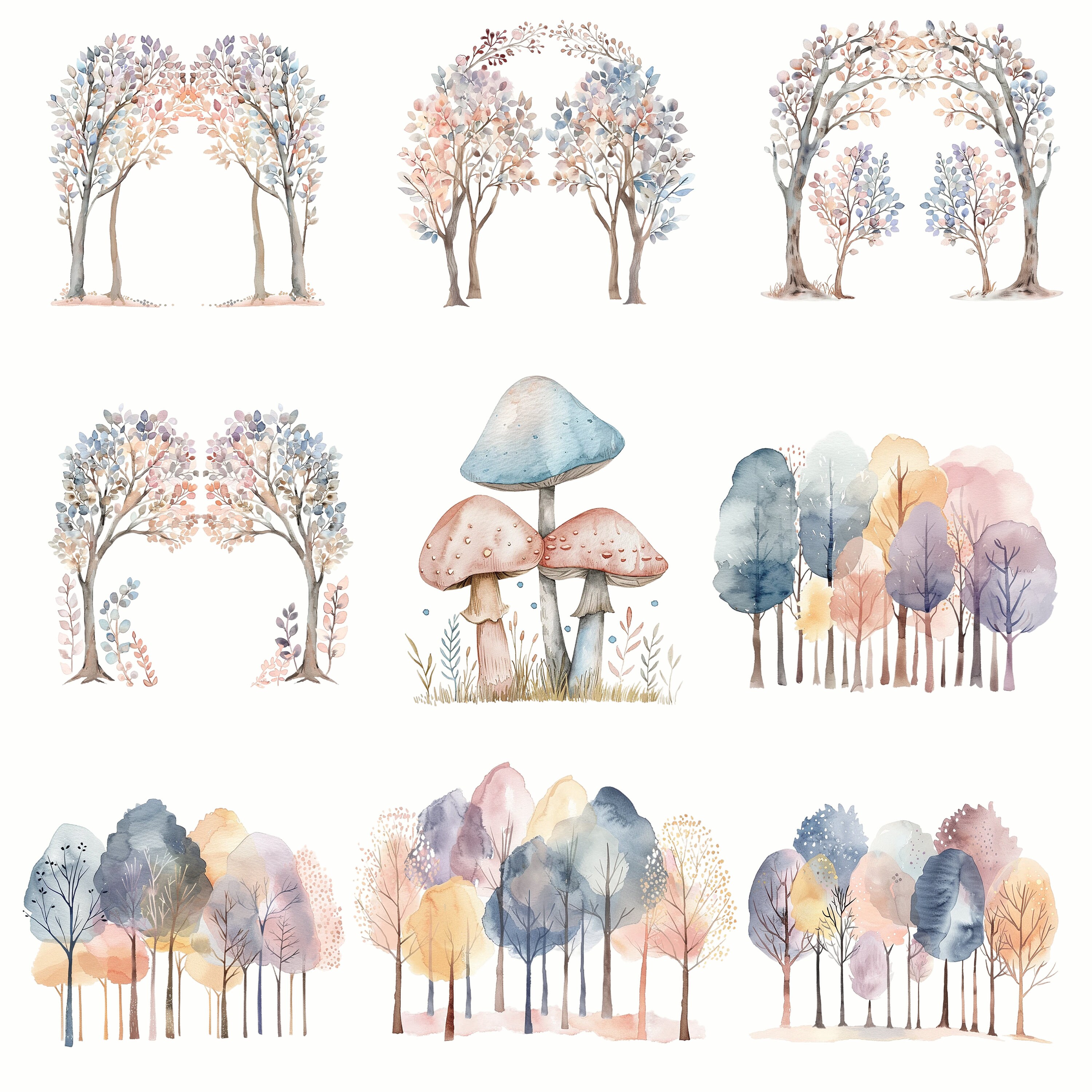 Pastel Woodland Clipart, Watercolor Clipart, Woodland Png, Woodland ...