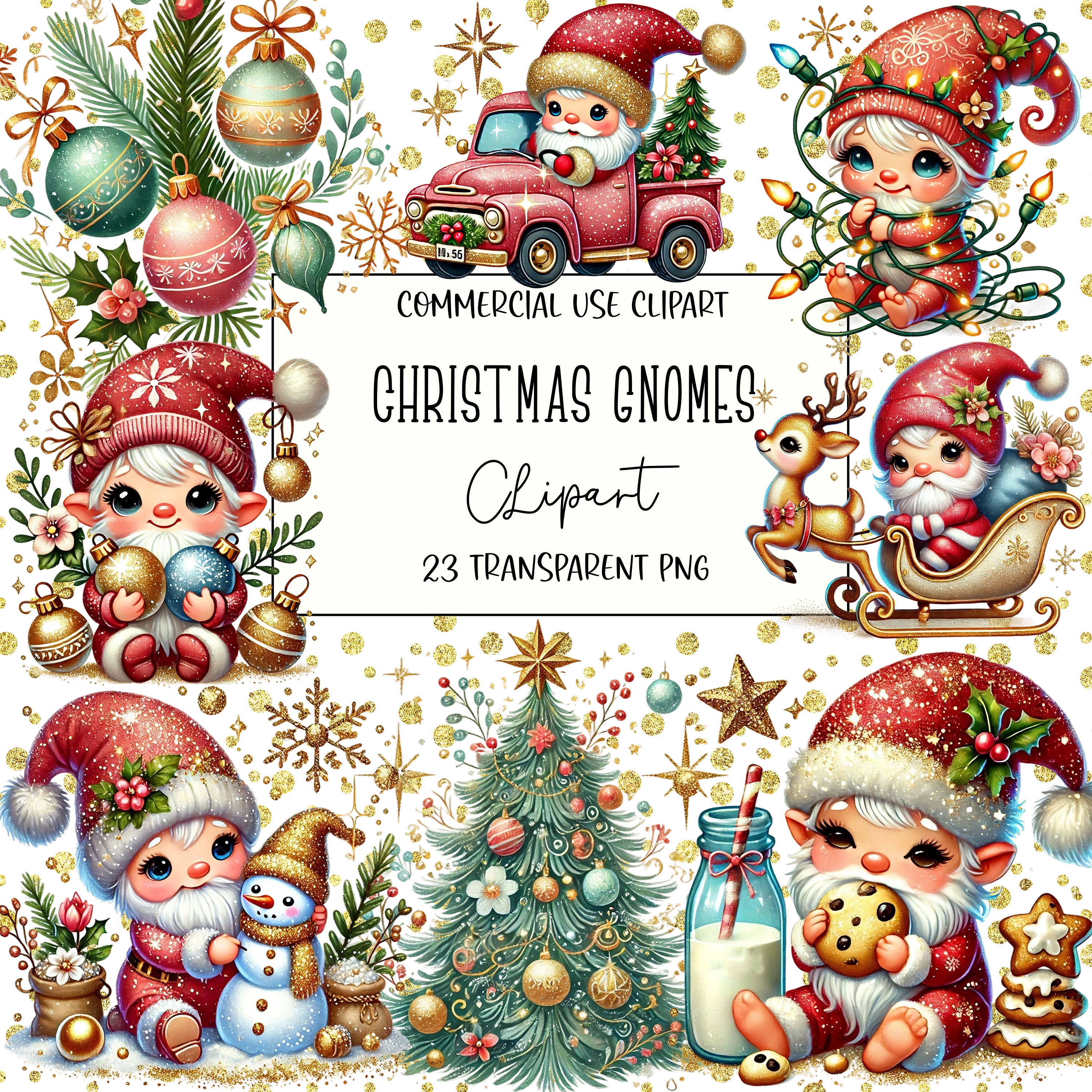 Christmas Gnomes, Christmas Clipart, Christmas Png, Watercolor Clipart ...