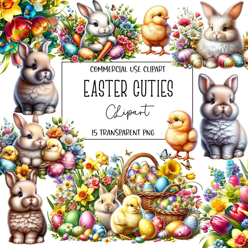 Easter Cuties, Clipart, Bunnies, PNG File, Transparent Background ...