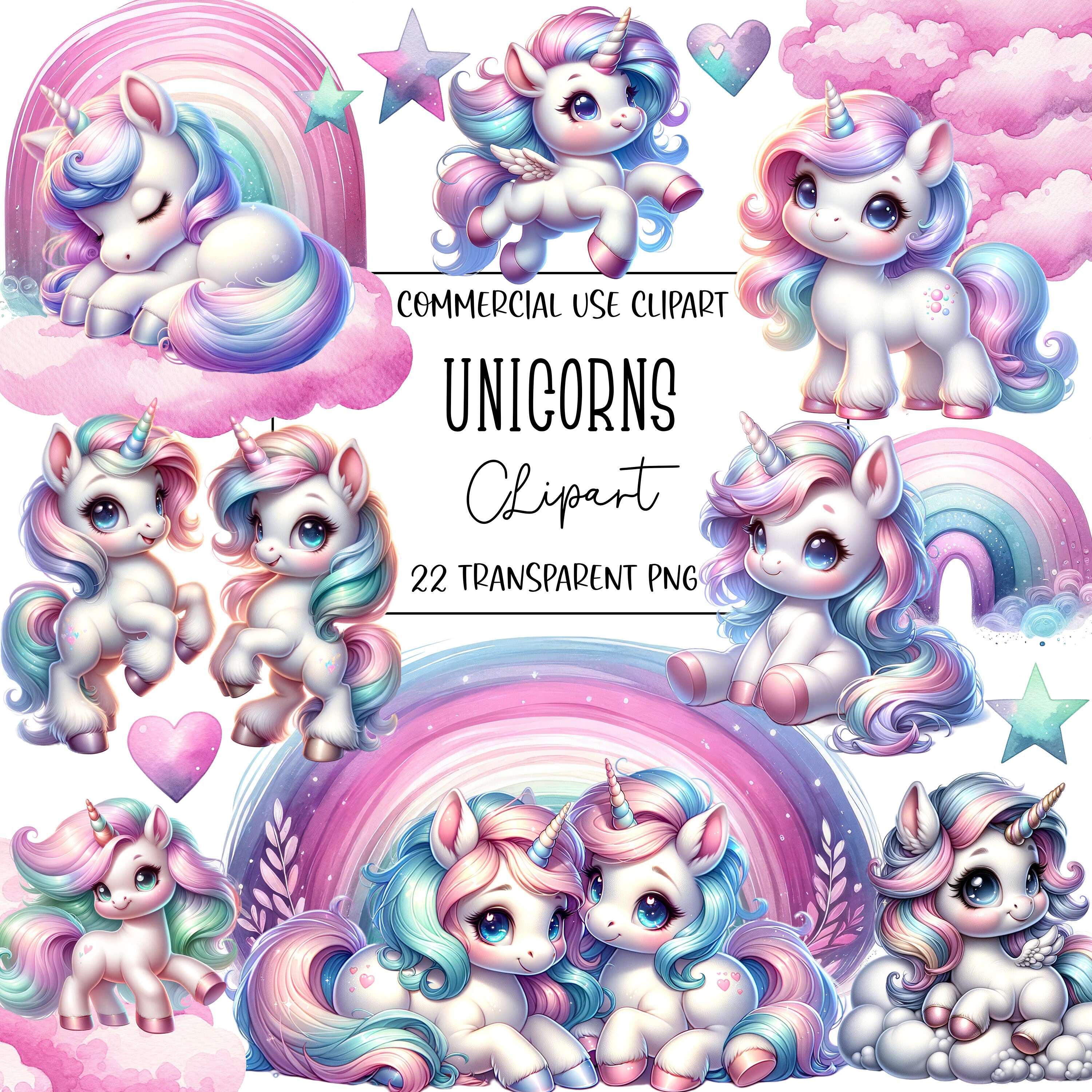 Unicorns, Unicorn Clipart, Clipart Bundle, Unicorn Png, PNG File ...