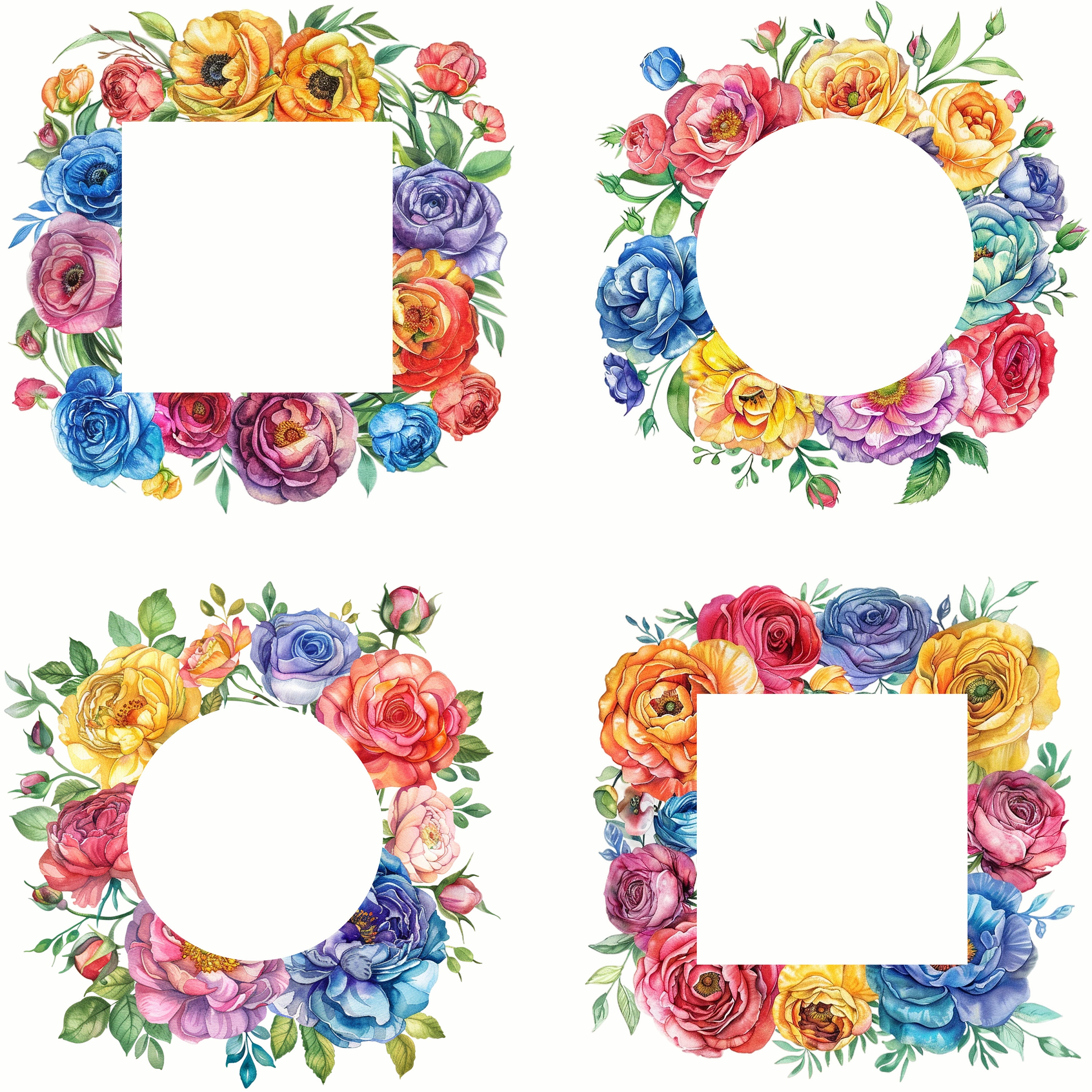 Rainbow Flowers, Floral Clipart, Floral Png, Colorful Flowers, Wedding ...